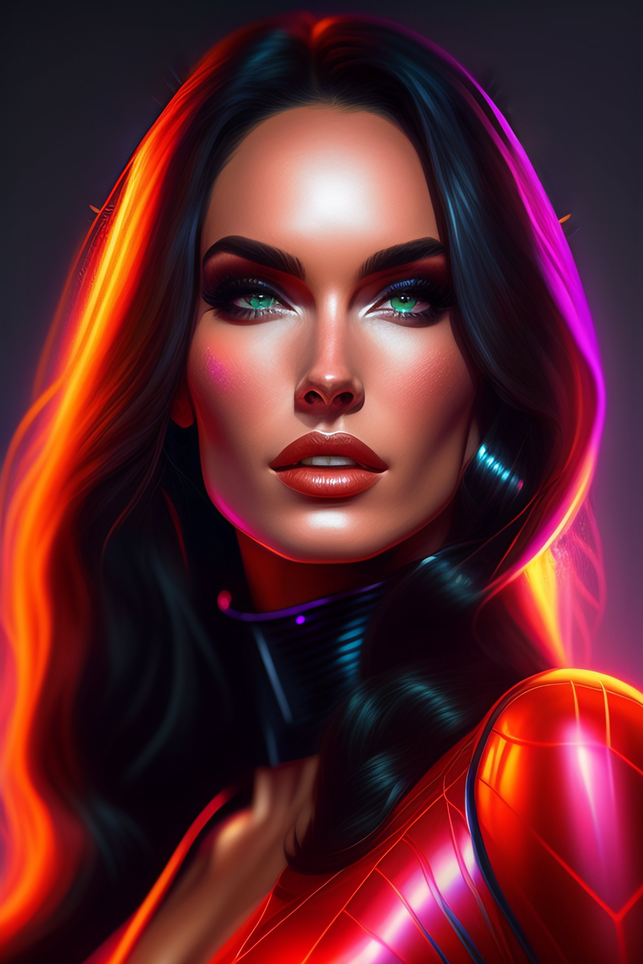 Lexica - Portrait of spider woman Megan Fox in neon, intricate, elegant ...