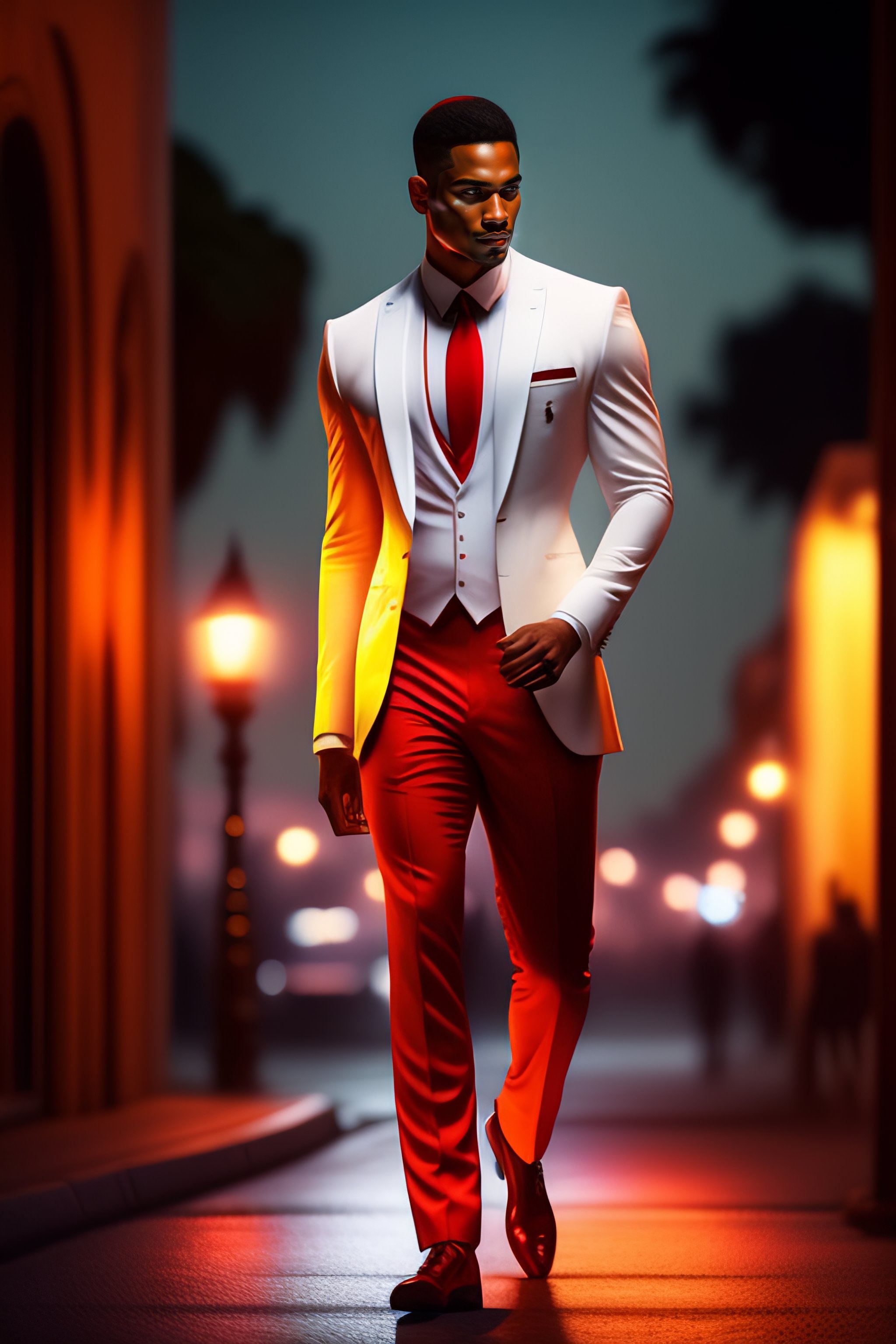 Lexica - Beautiful mulatto brazilian man wearing white suit and red tie ...