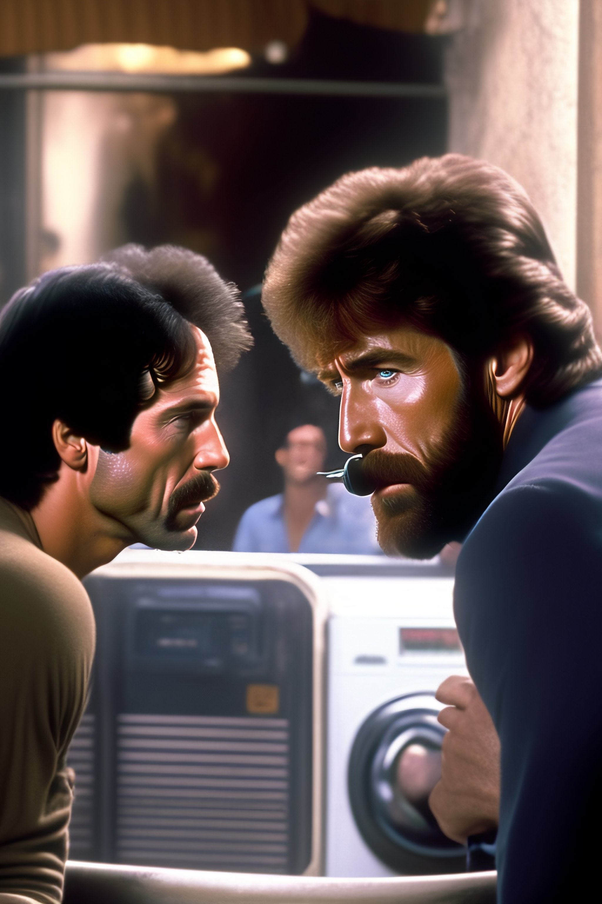 Lexica - Chuck norris is sitting on a bench in a washing salon and ...