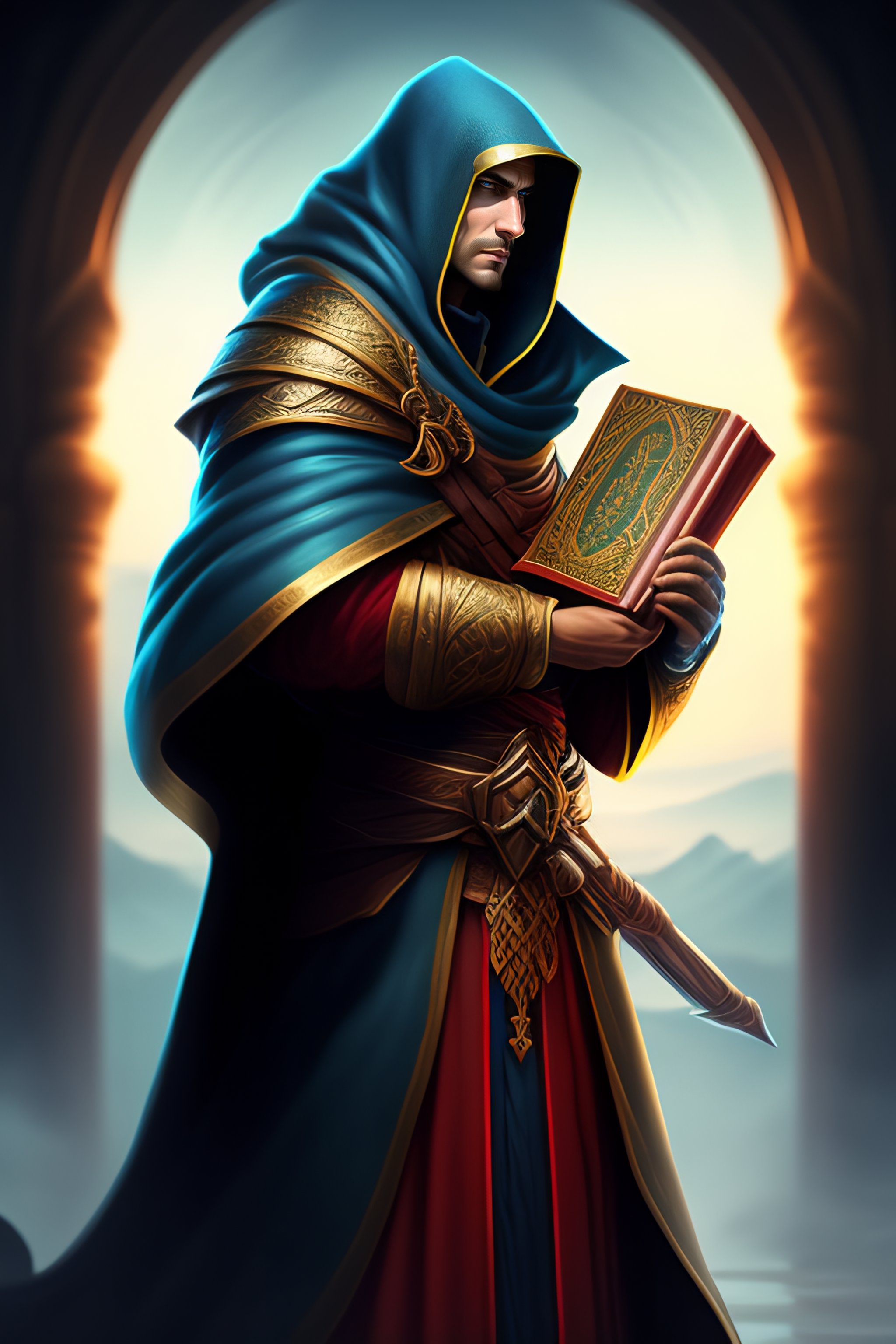 Lexica - Game icon of battle old assassin mage holding magic book with ...
