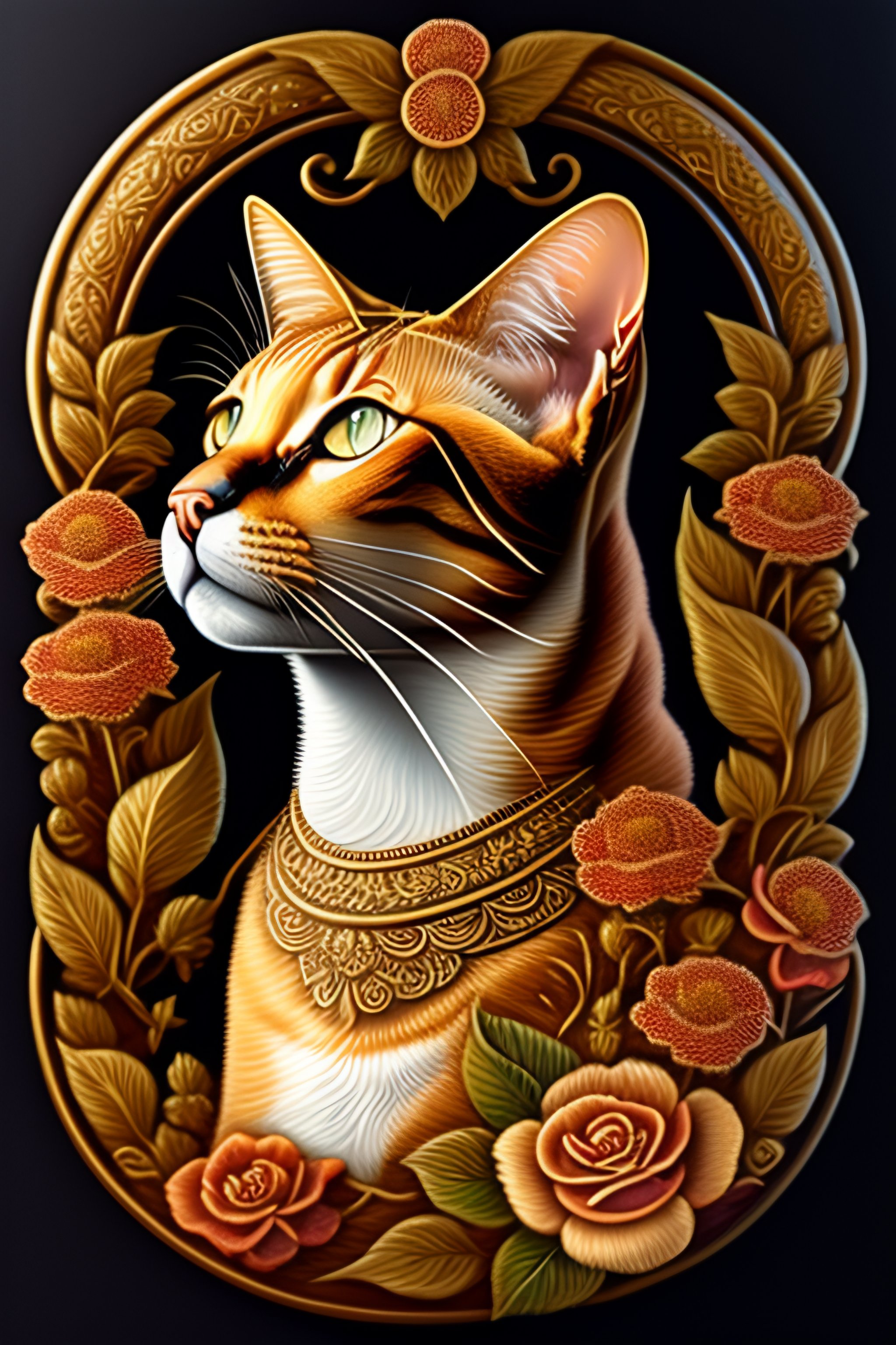 Lexica - Abyssinian cat with classical floral elements emanating from ...