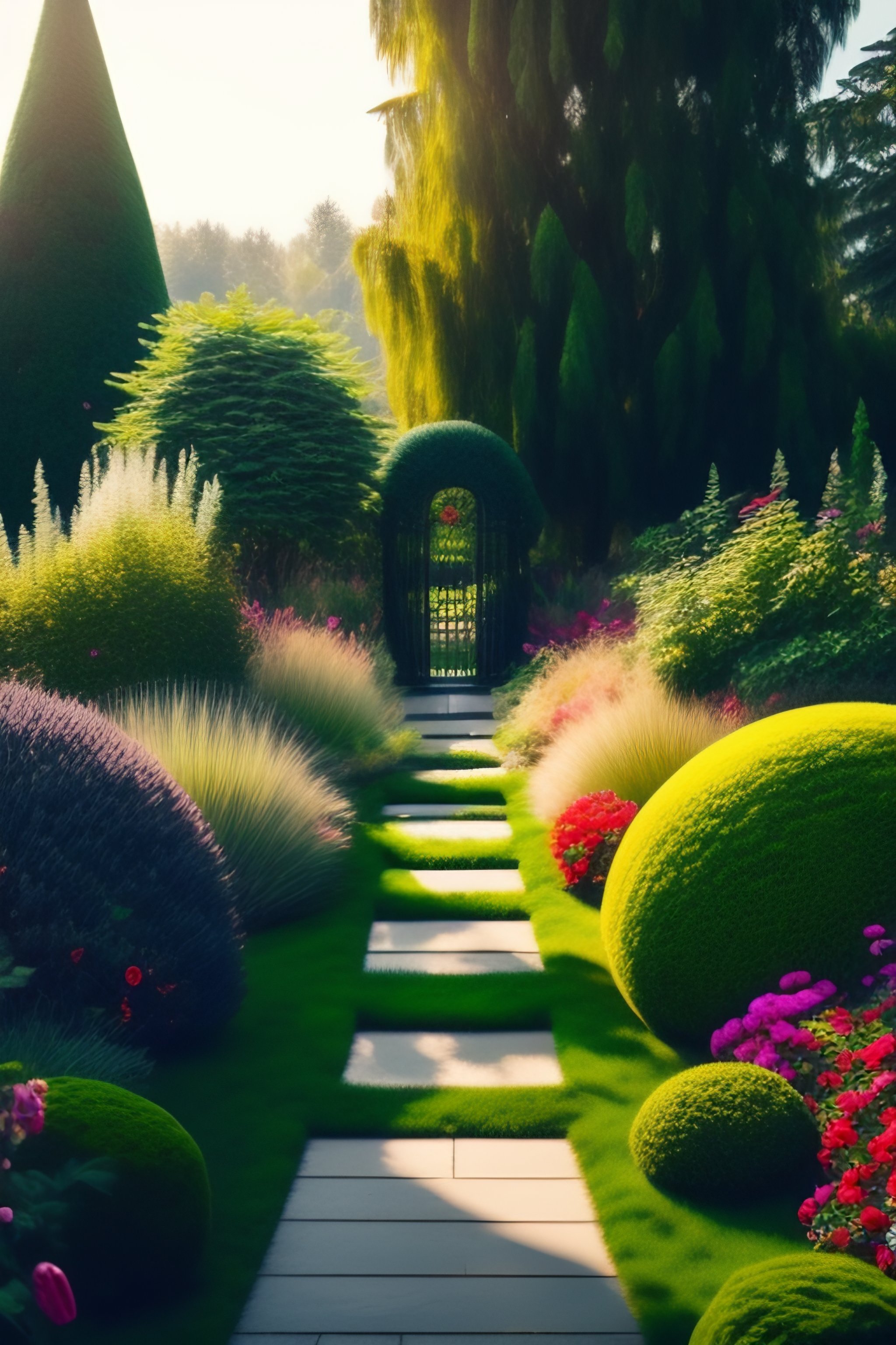 Lexica - A beautiful garden full of plants and tree with hanging branches