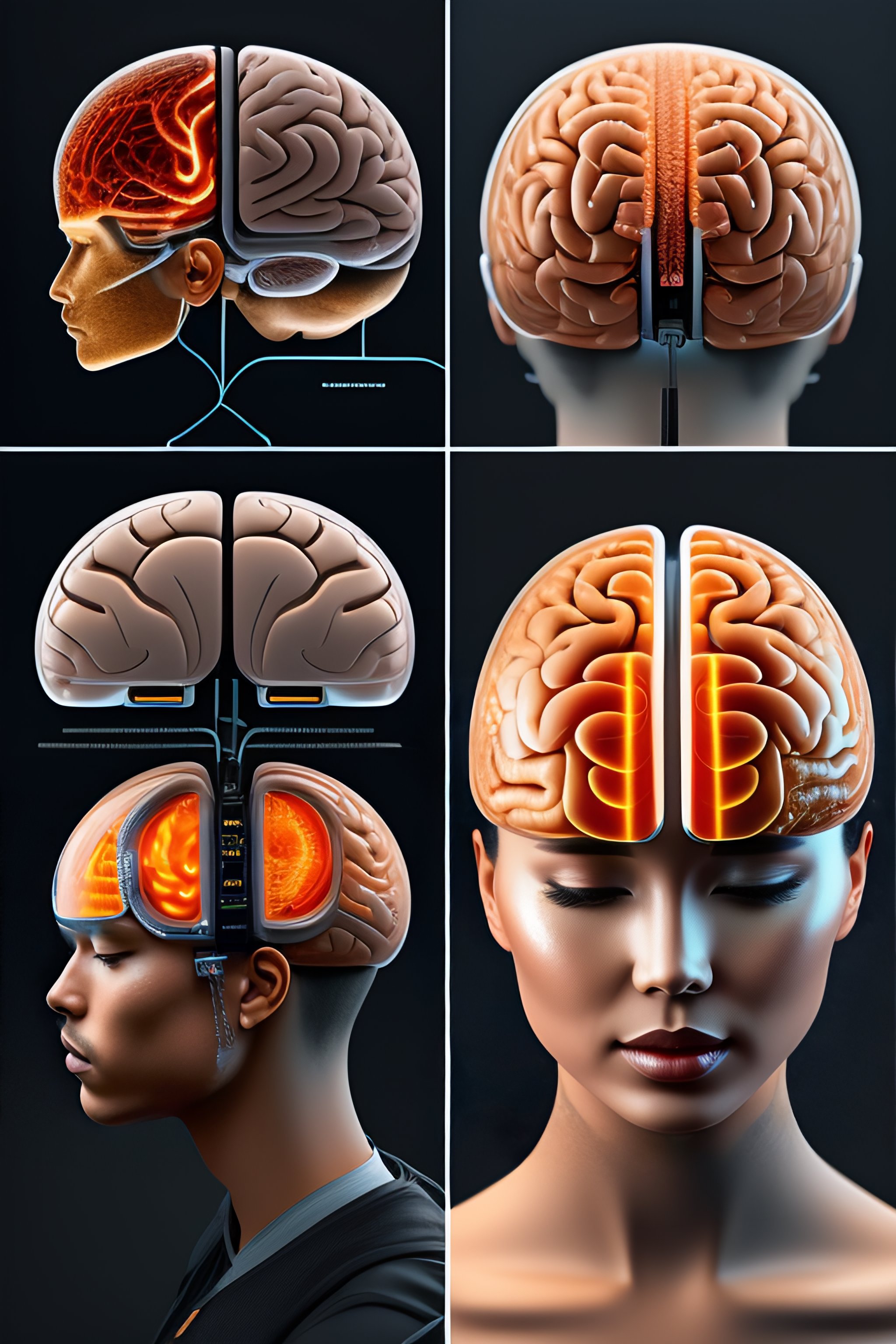 Lexica - Human brain merging machine ai parts, like iphone, Knolling ...
