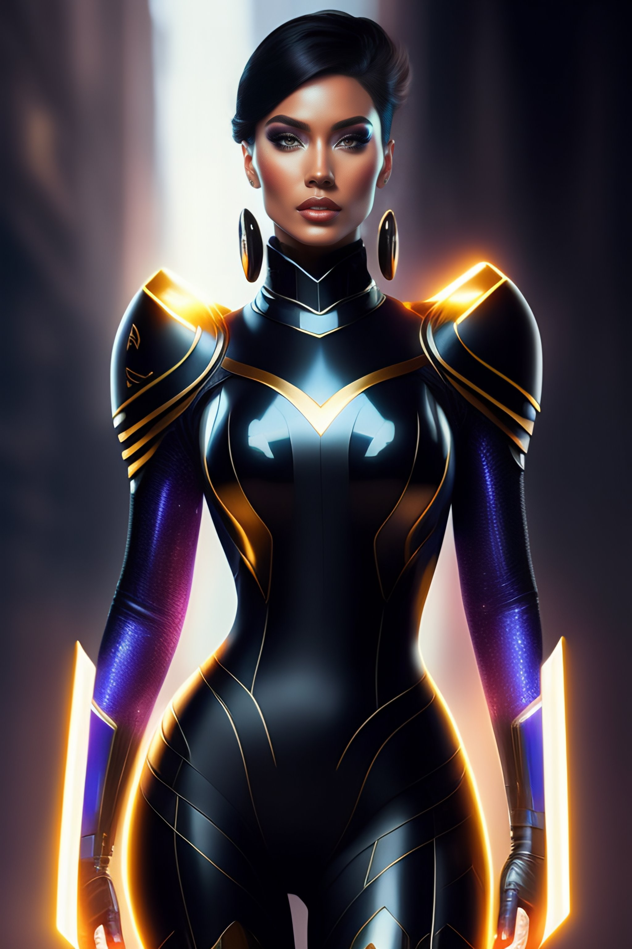 Lexica - Full body portrait of a tron legacy girl Quorra, short bob ...