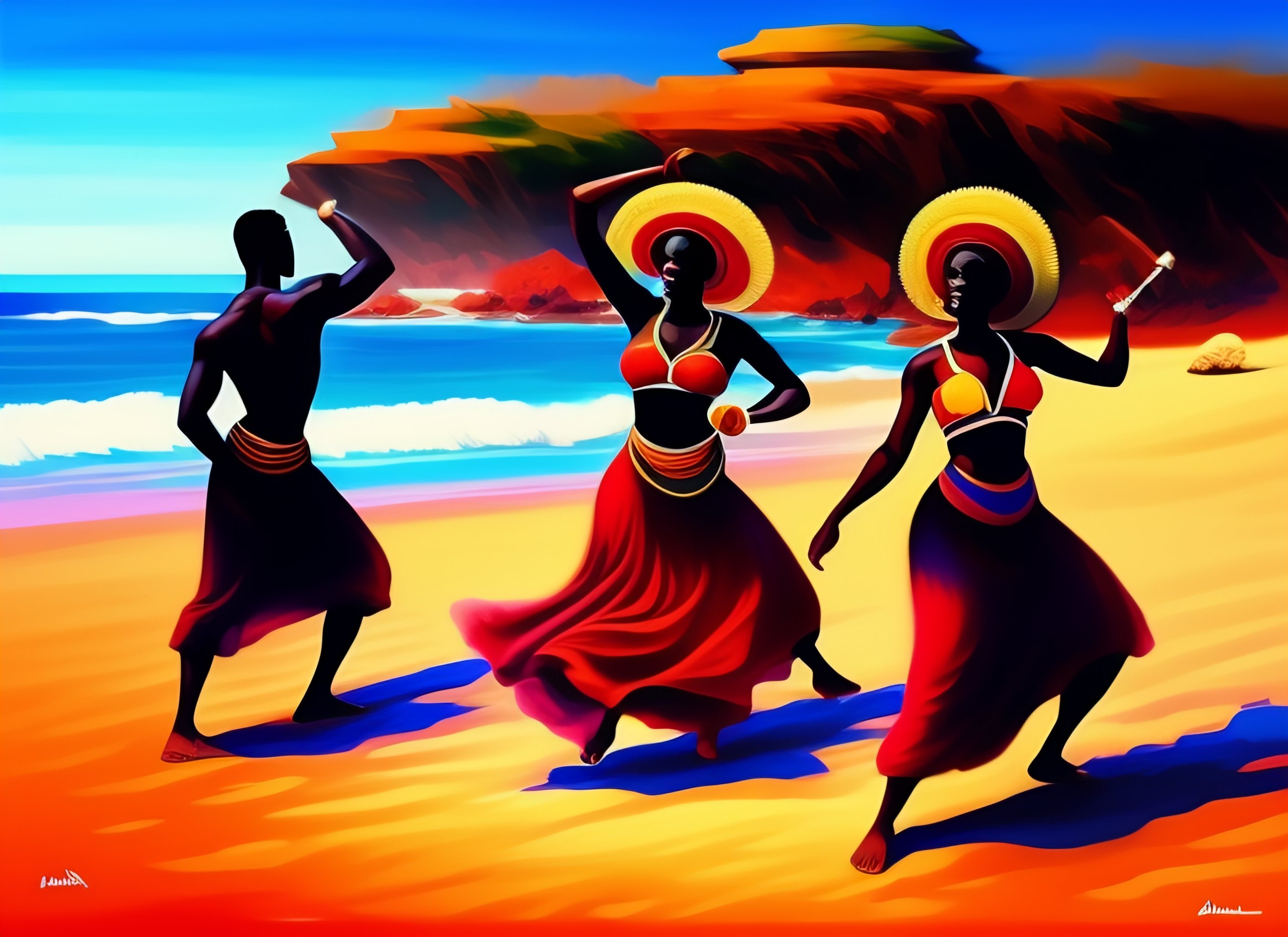 Lexica - 3 african dancing at a beach and play africain music, in the ...