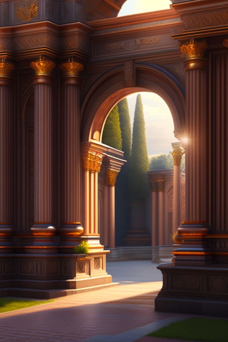 Lexica - Entrance gate to the palace with tall stone columns, stone ...