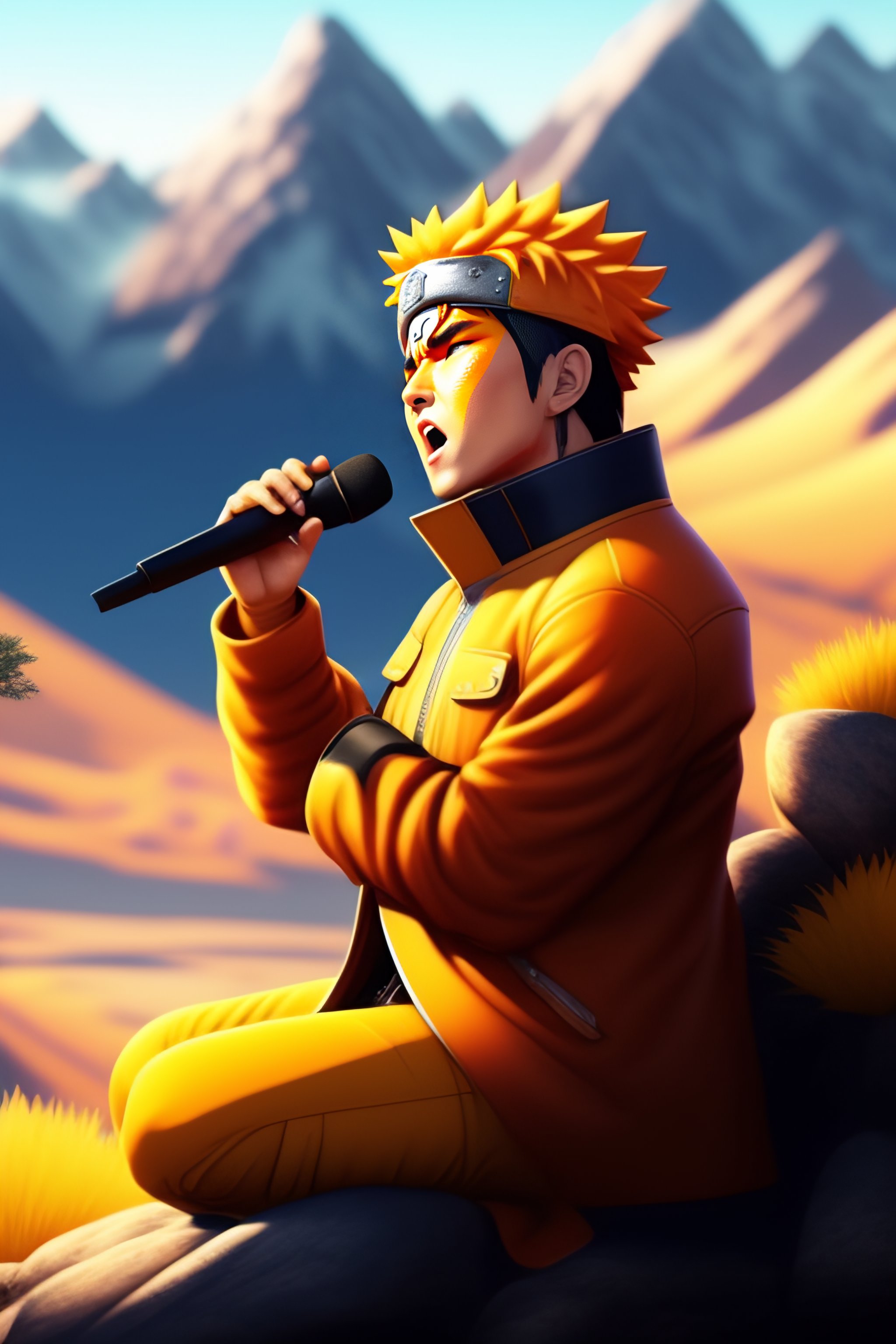 Lexica - Portrait of Naruto singing on a mountain