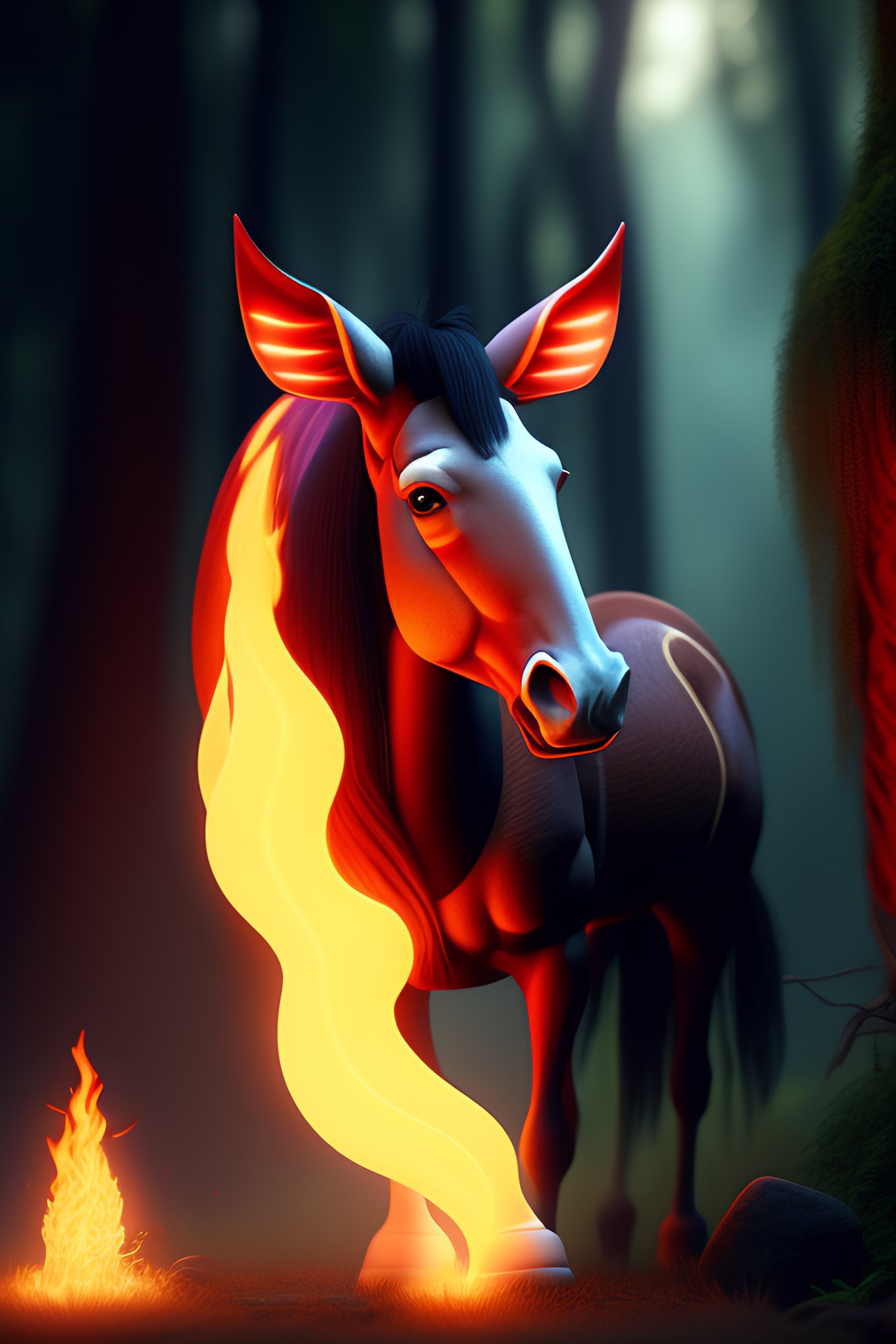 Lexica - A headless mule with flames for its head by pixar in the ...