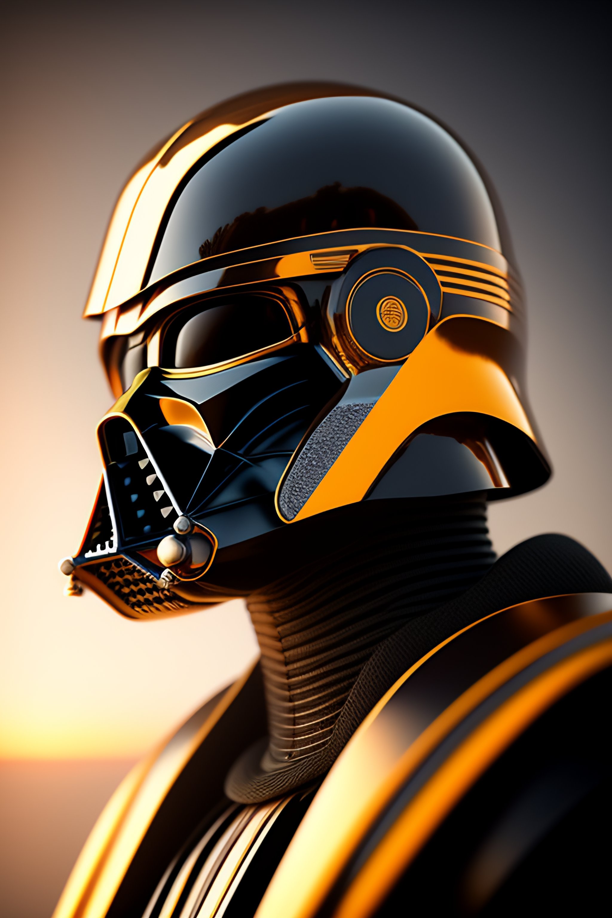 Lexica - Mix darth vader and robocop, in gold, black, orange and gray ...
