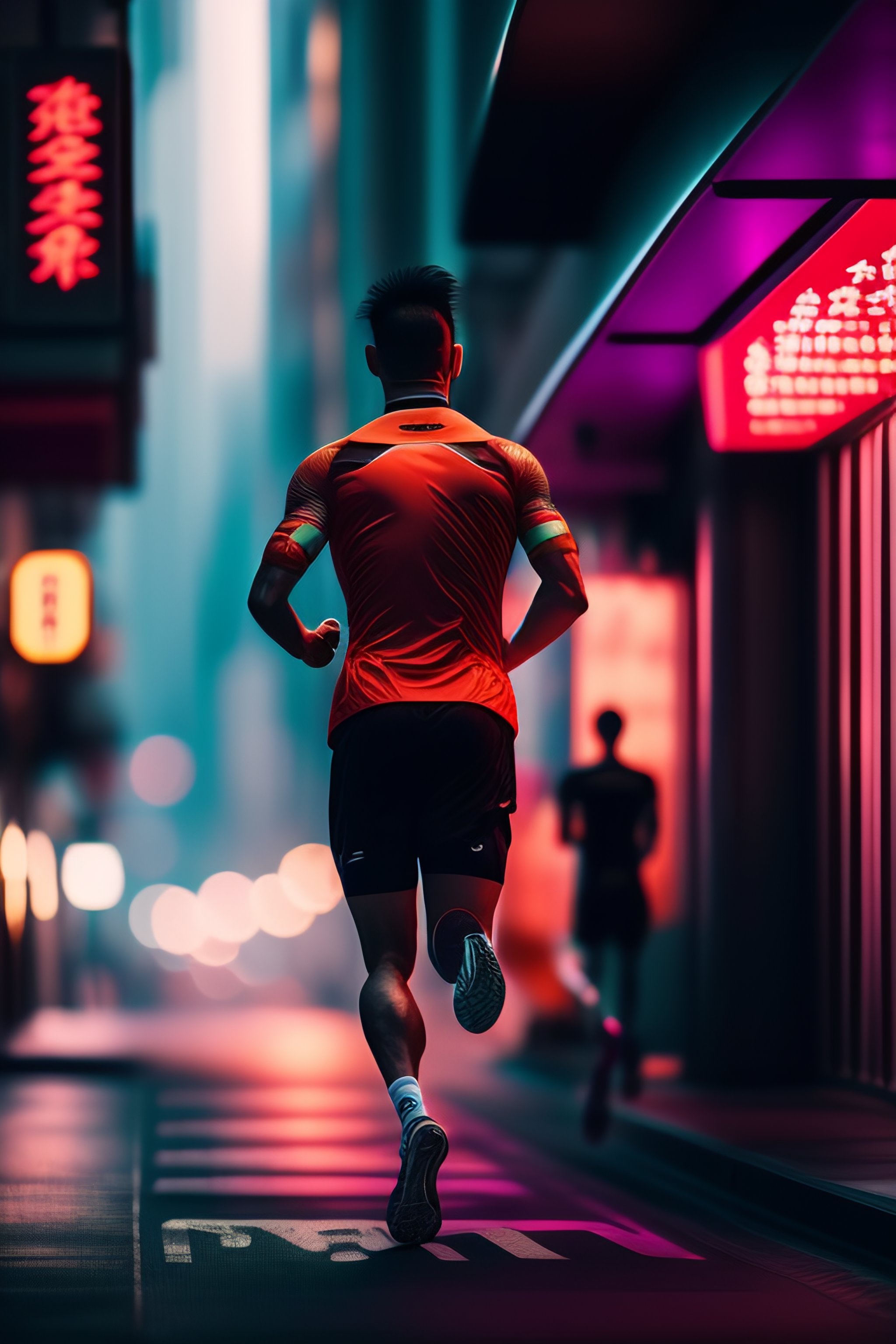 Lexica - Sport man running in the city, cyberpunk kowloon, ultra ...