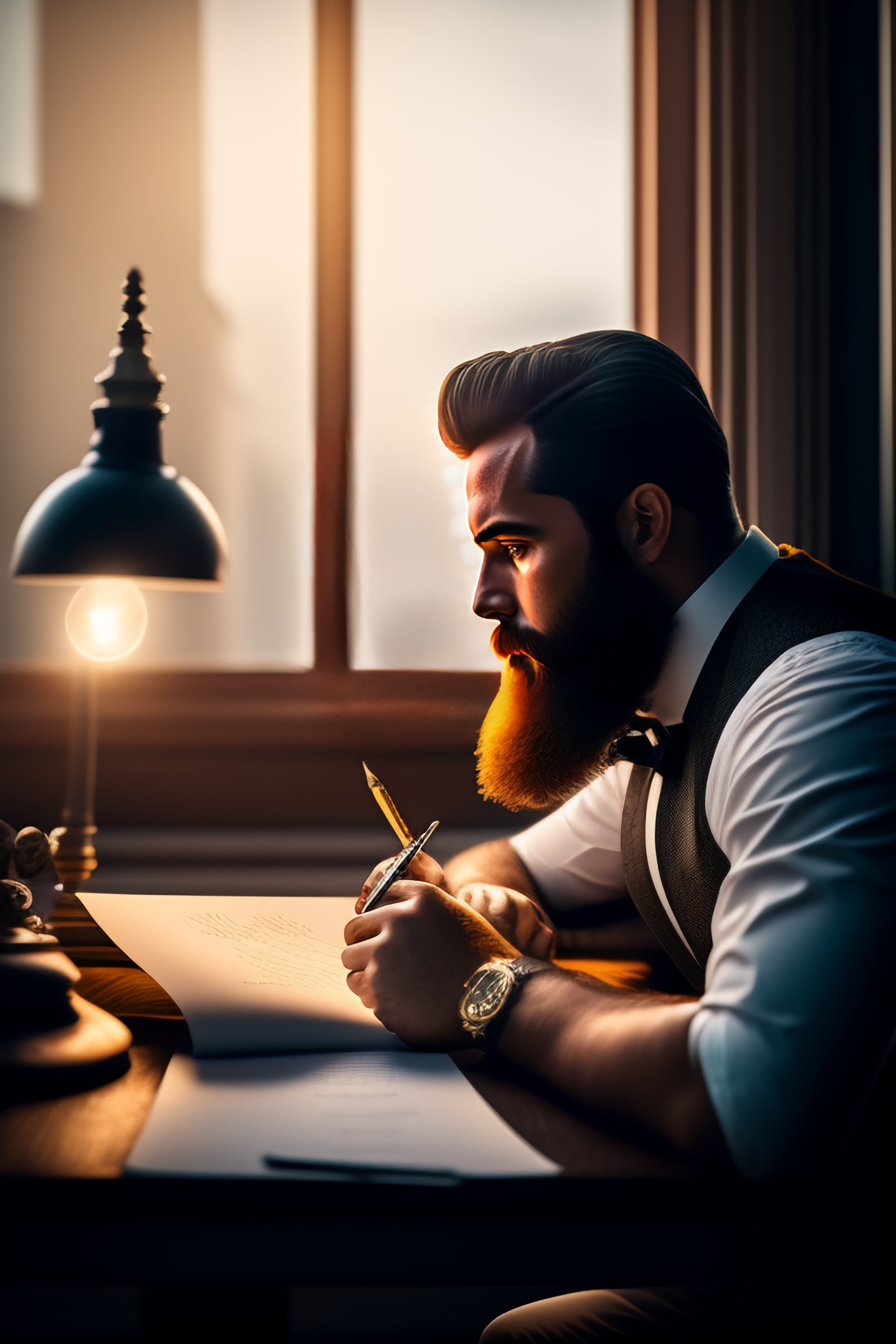 Lexica - Instaport, hyper- realistic, portrait of a bearded man sitting ...