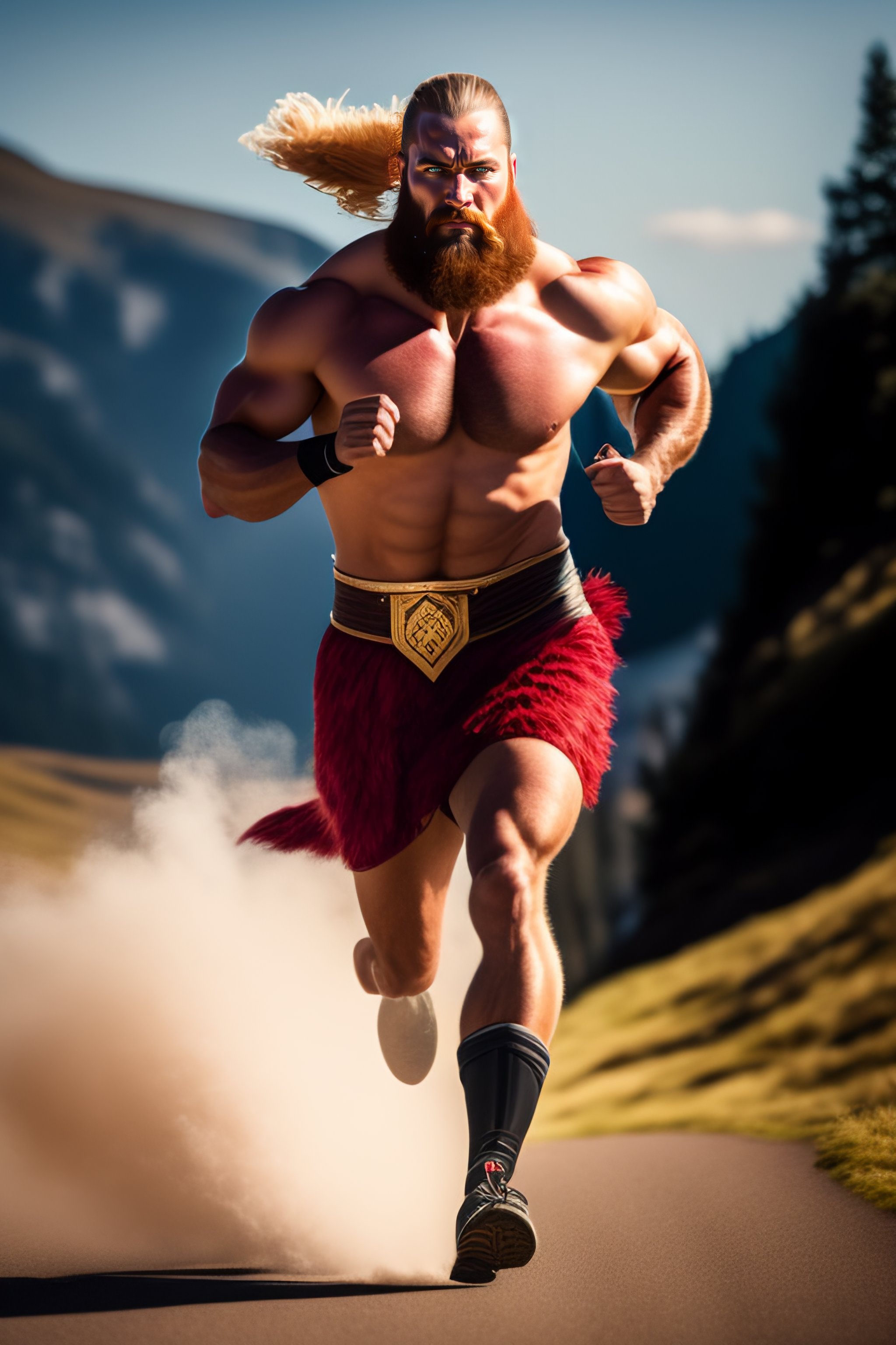 Lexica - A muscular viking running in a dress