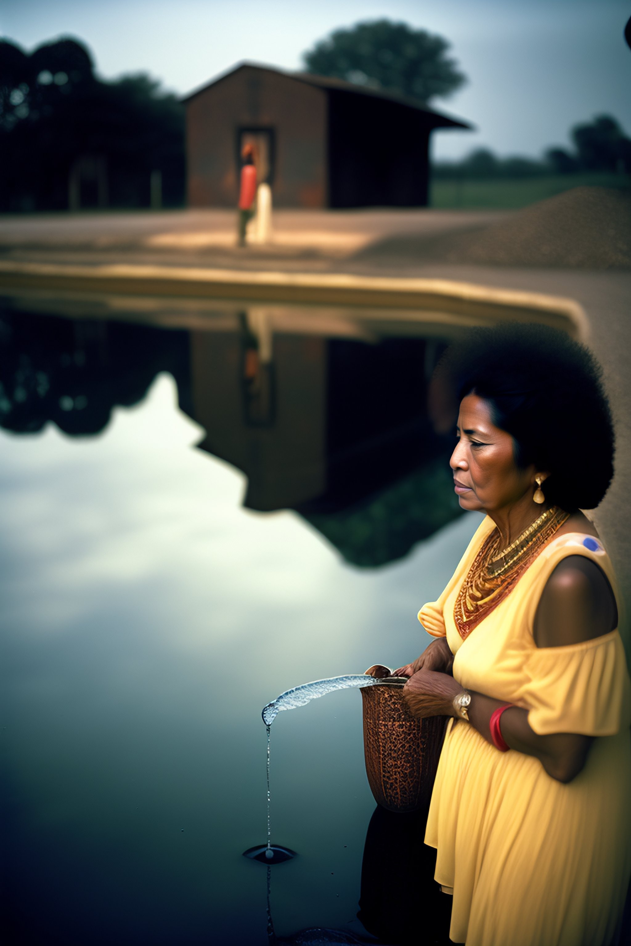 Lexica - Alex Webb photography , casual woman while tying the water ...