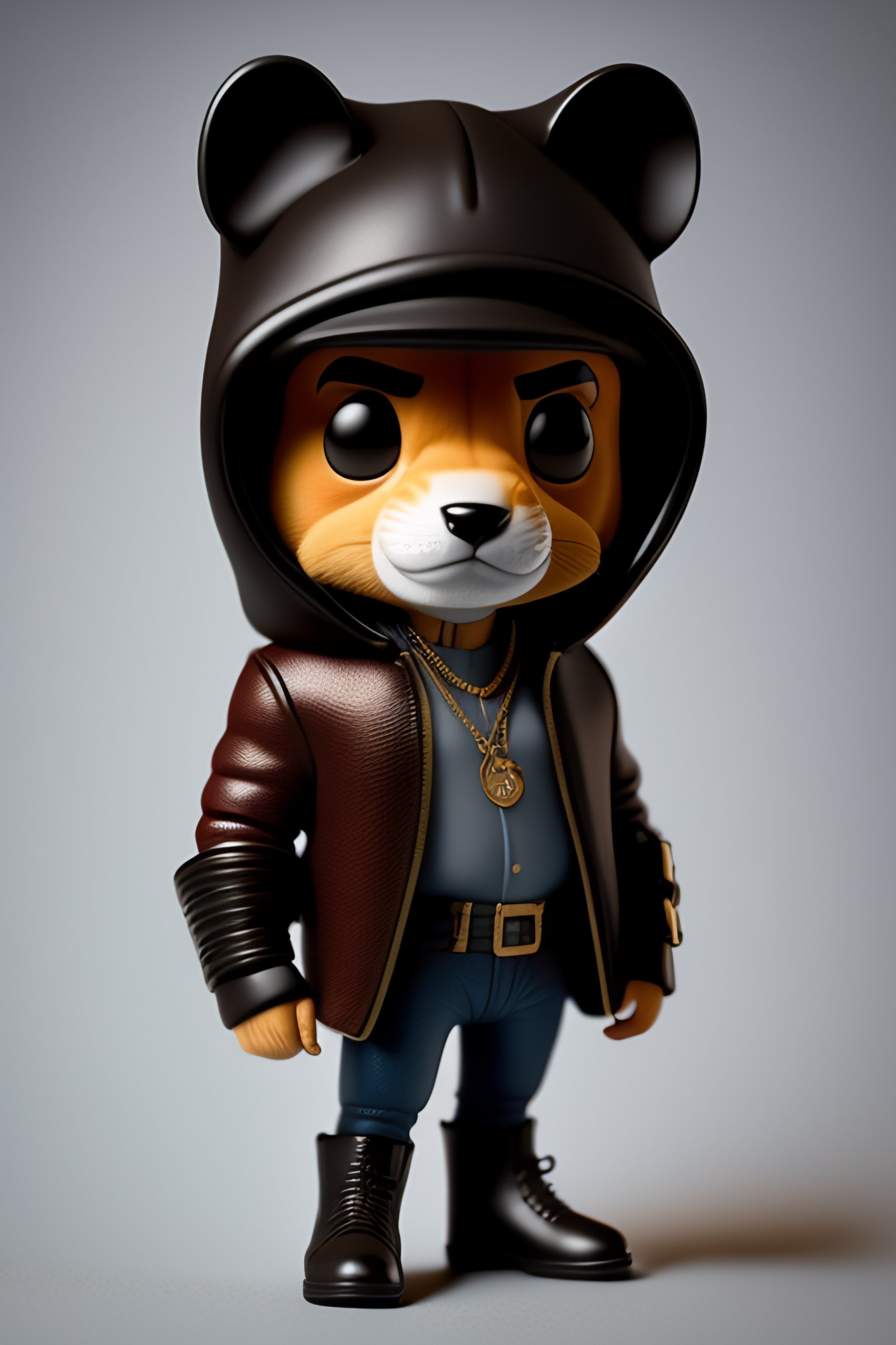 Lexica - Weasel brutal character in the jacket, 3d render funko pop