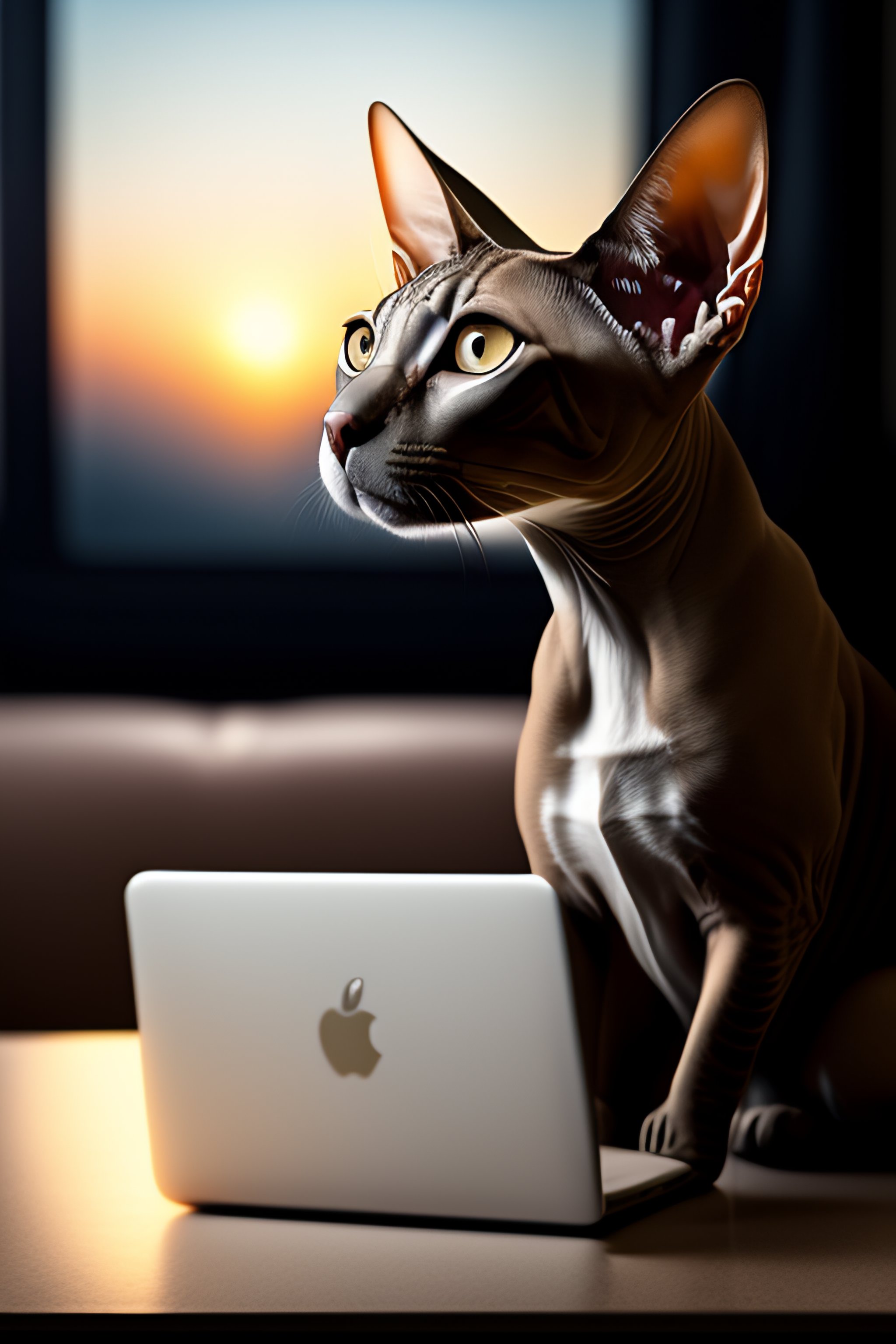 Lexica - Sphinx cat in front of laptop