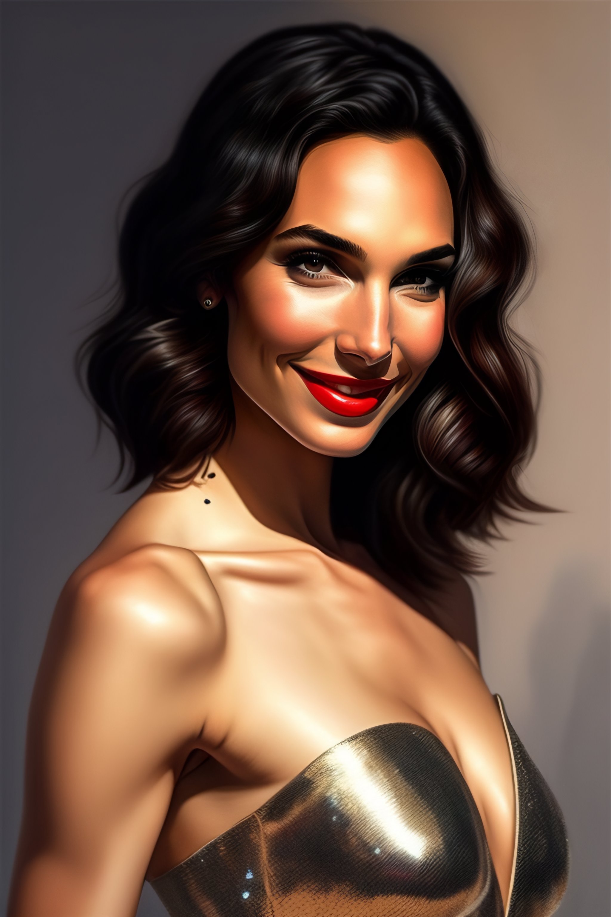 Lexica - Gal Gadot as a drawing girl, full body, black hair, new years eve, party