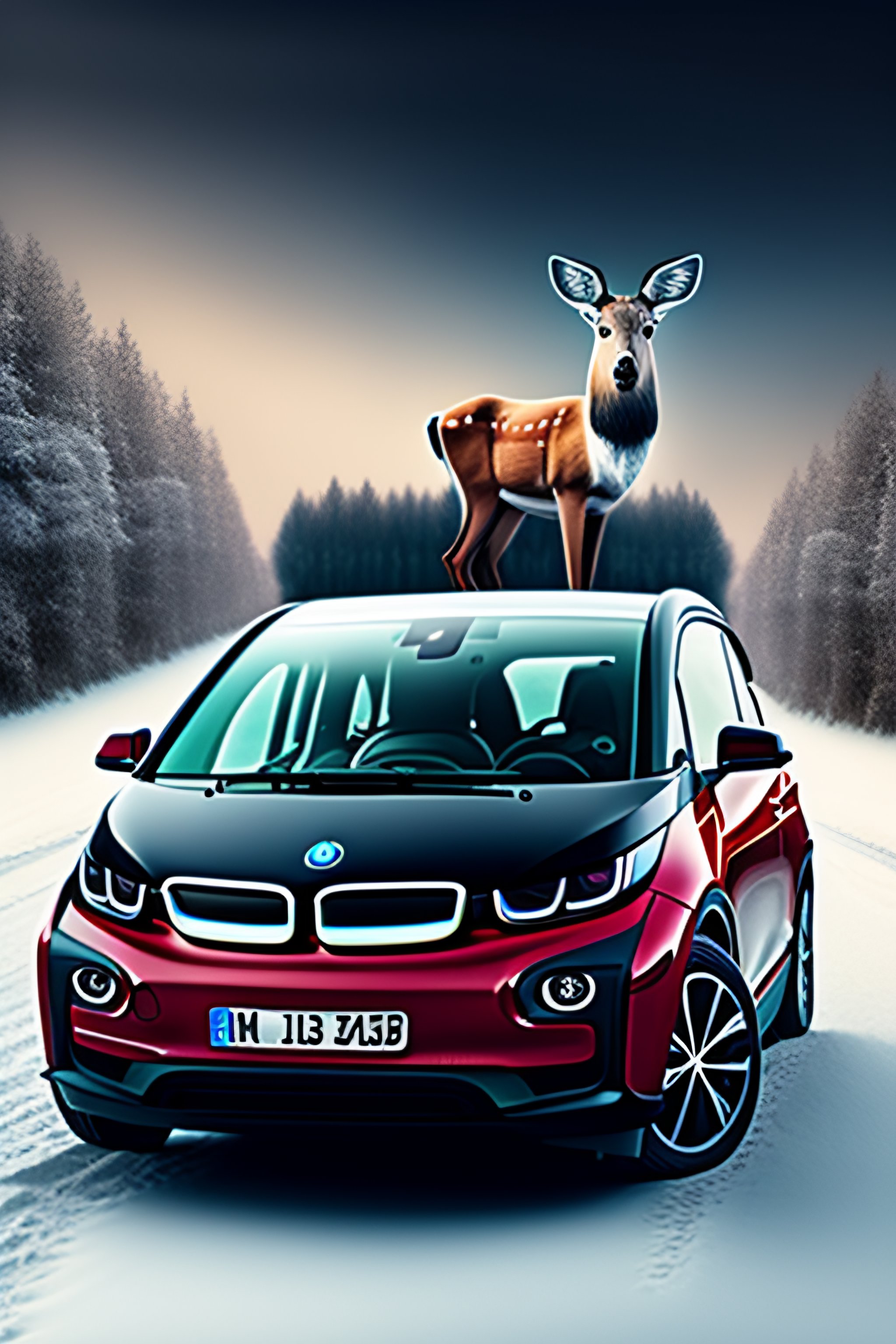 Lexica - Santa in Bmw i3 with deer