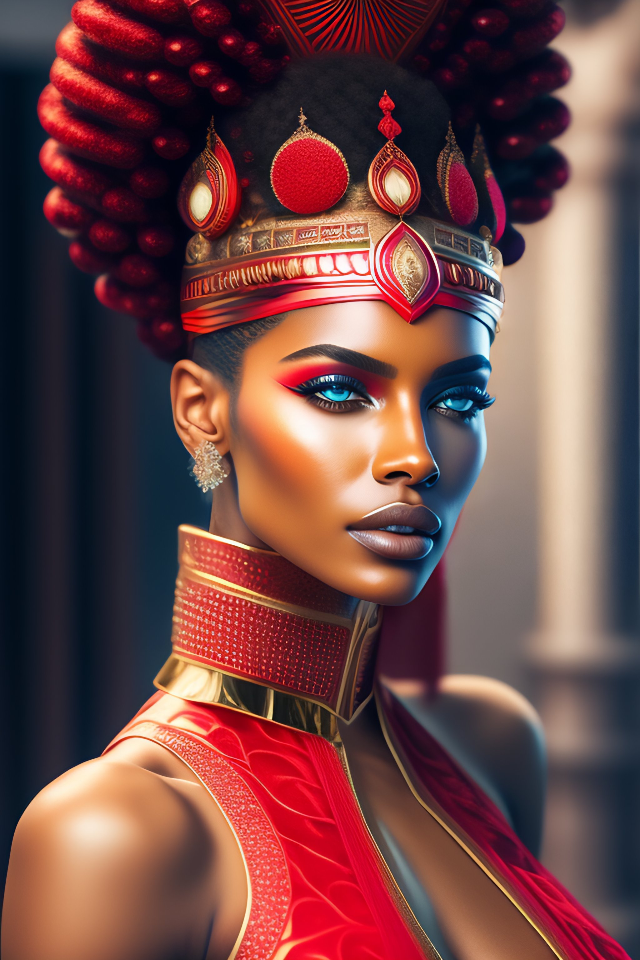 Lexica - Red and white color palette, emotion Futuristic princess in ...