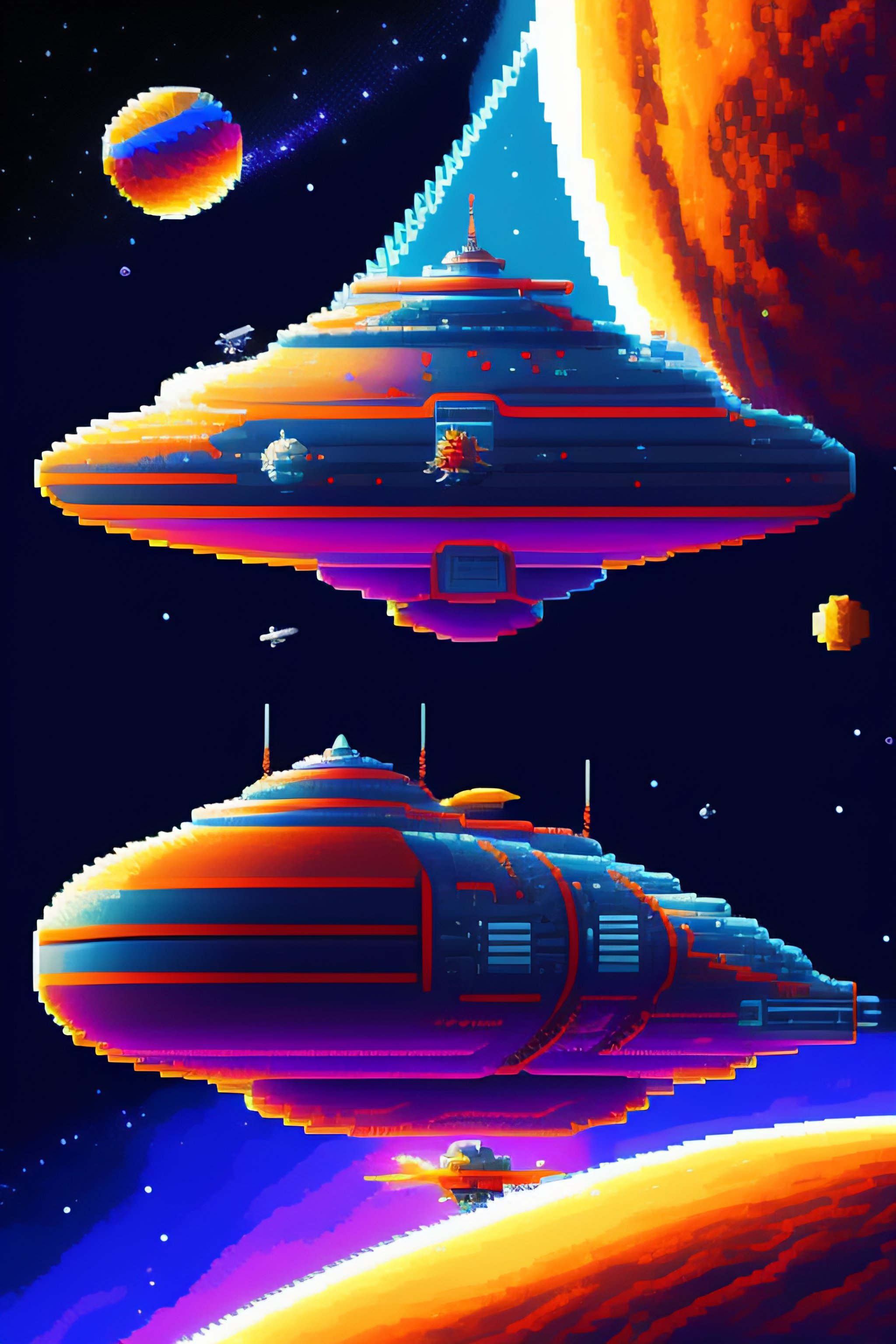 Lexica - Detailed pixel art, space ship battle, in space, retro