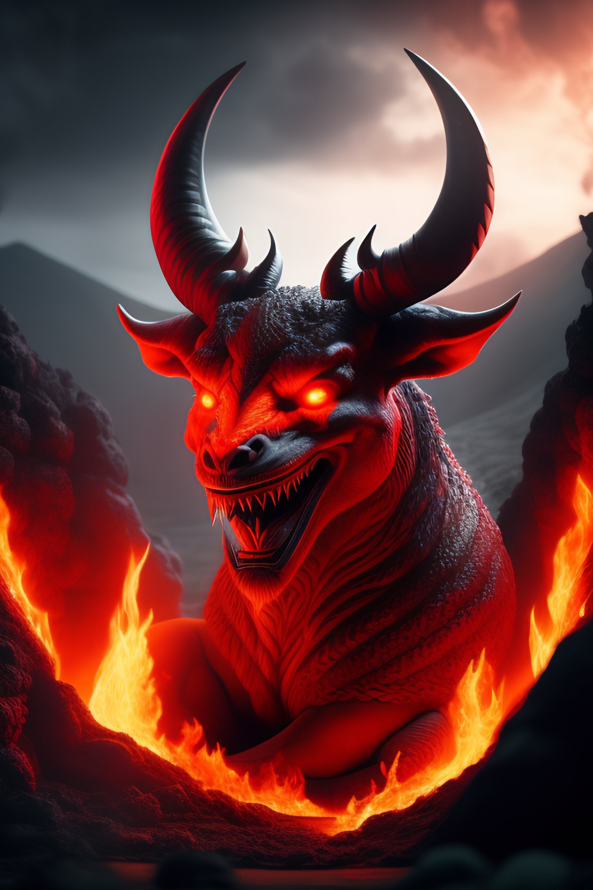 Lexica - A horned demon with blood coming out of mouth, smiling ...