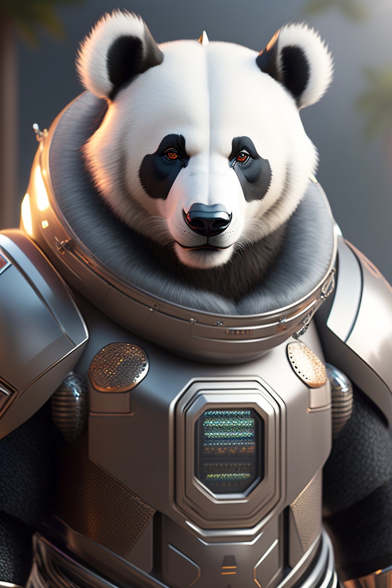 Lexica - Portrait of a cybernetic Panda with gada, gray hair fur, abs ...