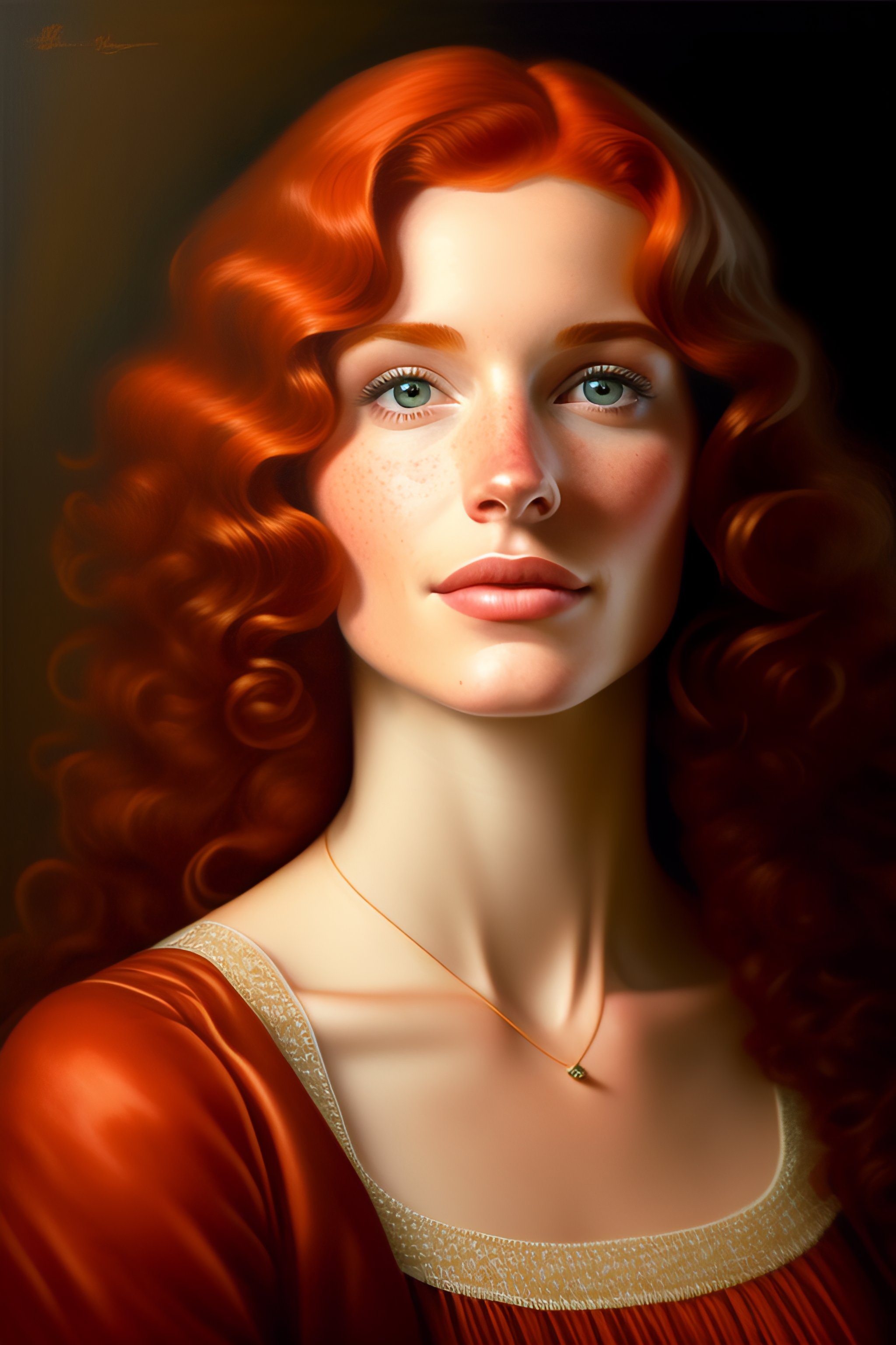 Lexica - Redhead Woman with freckles and curly long hair, pixar: oil ...