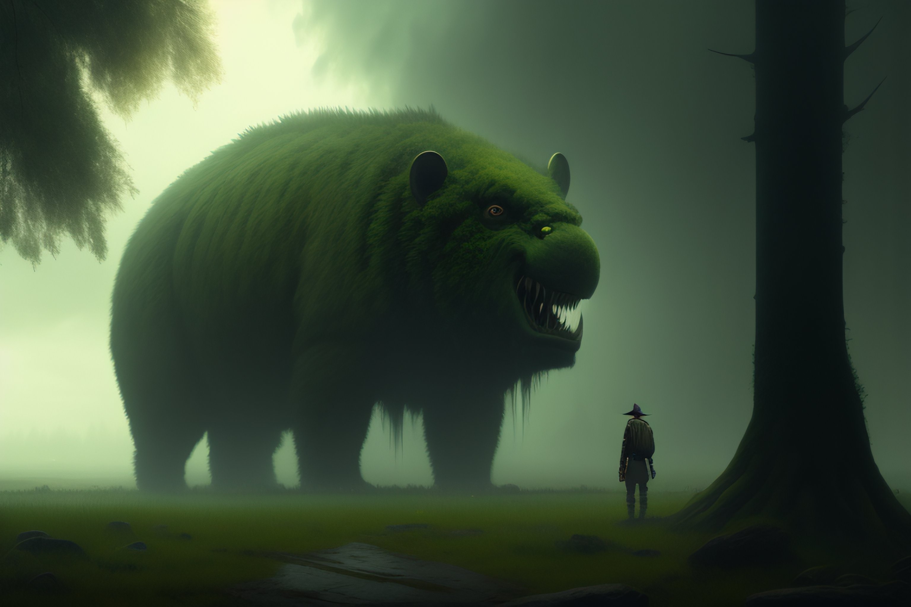 Lexica - A portrait of an exhausted green monster, dark fantasy setting ...