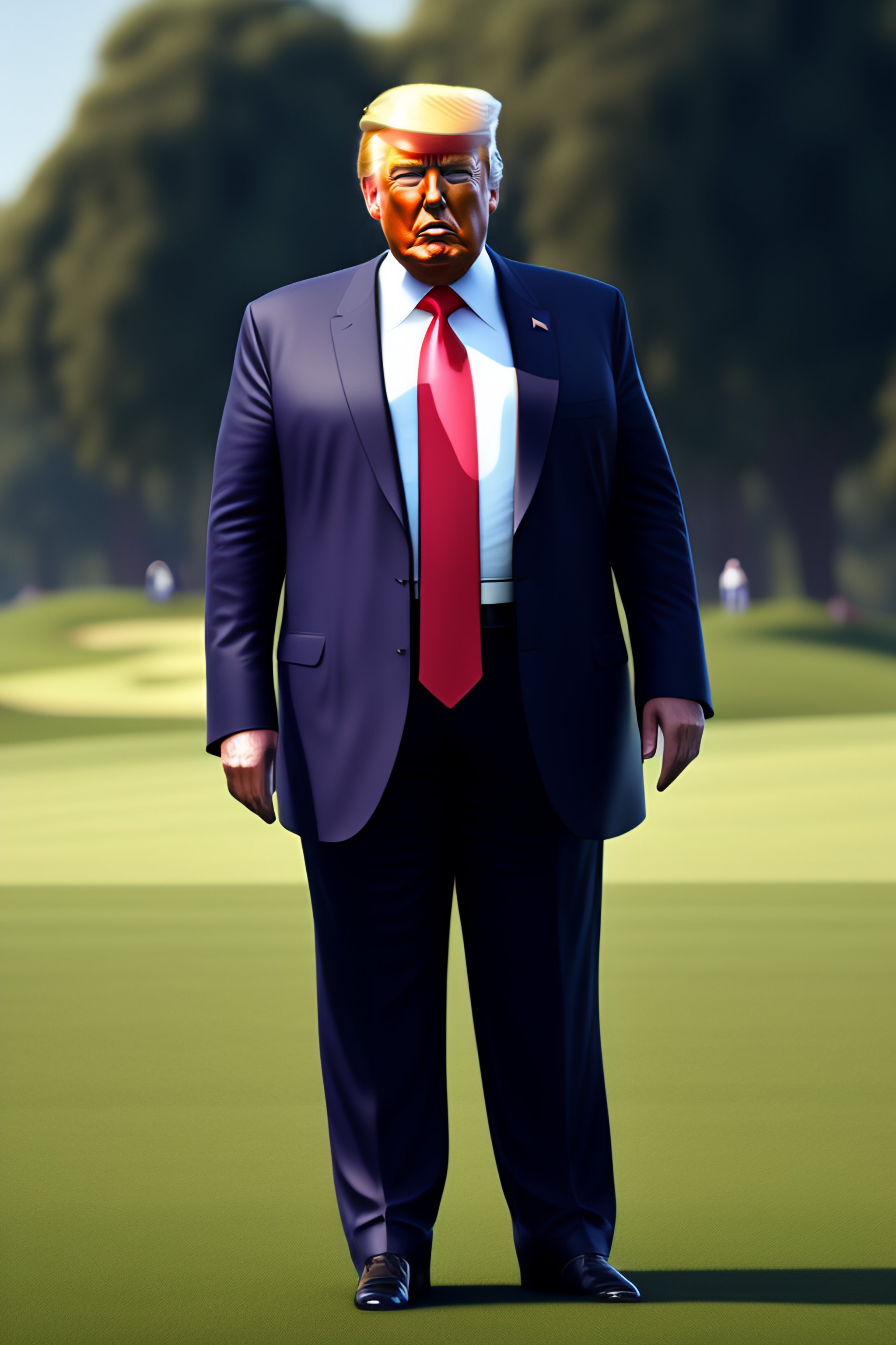Lexica - Donald trump on a golf course, forward facing, big smile ...