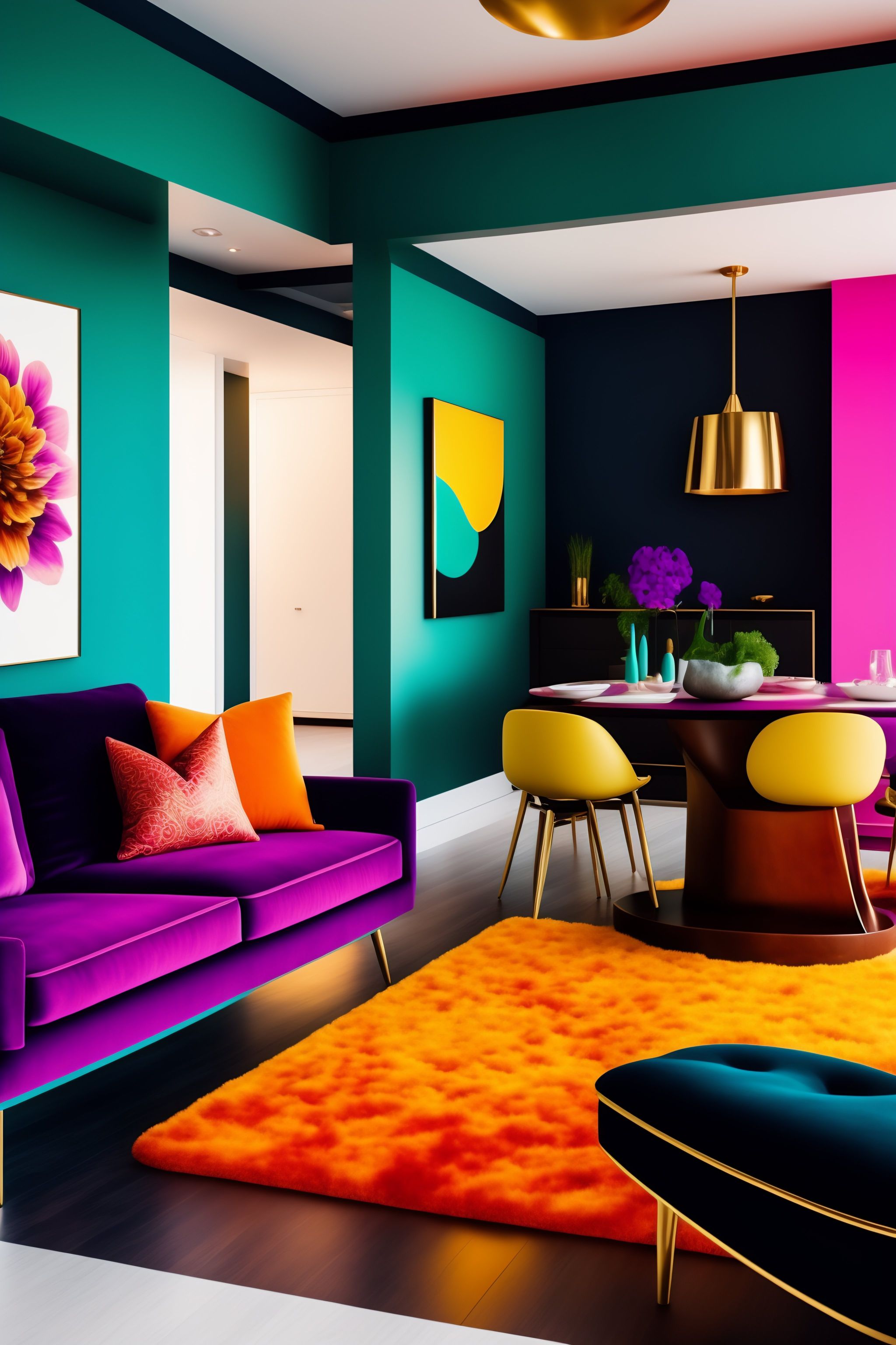 Lexica - Luxury apartment interior, mid century modern. bright colors