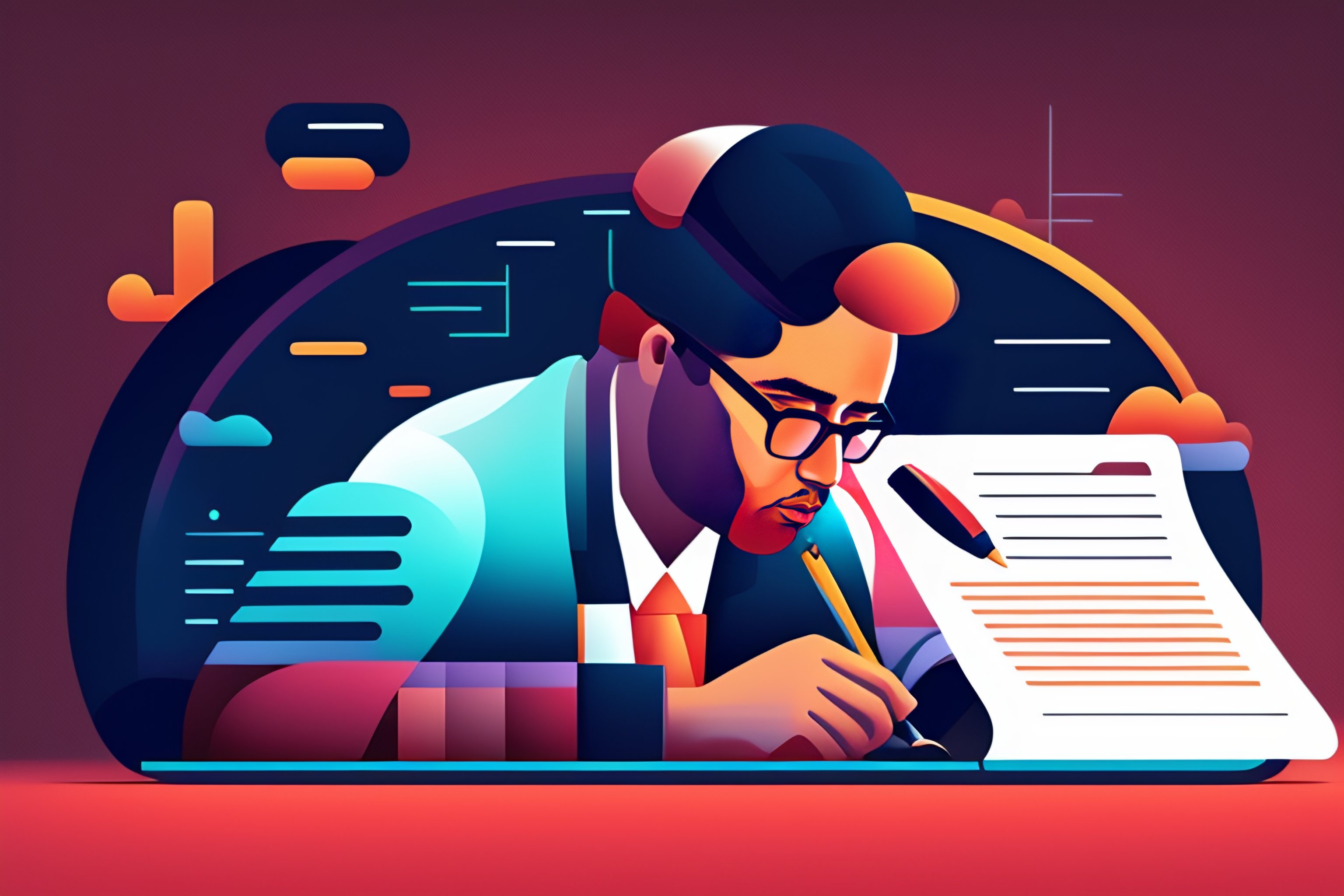Lexica - Graphic illustration of a man writing a resume