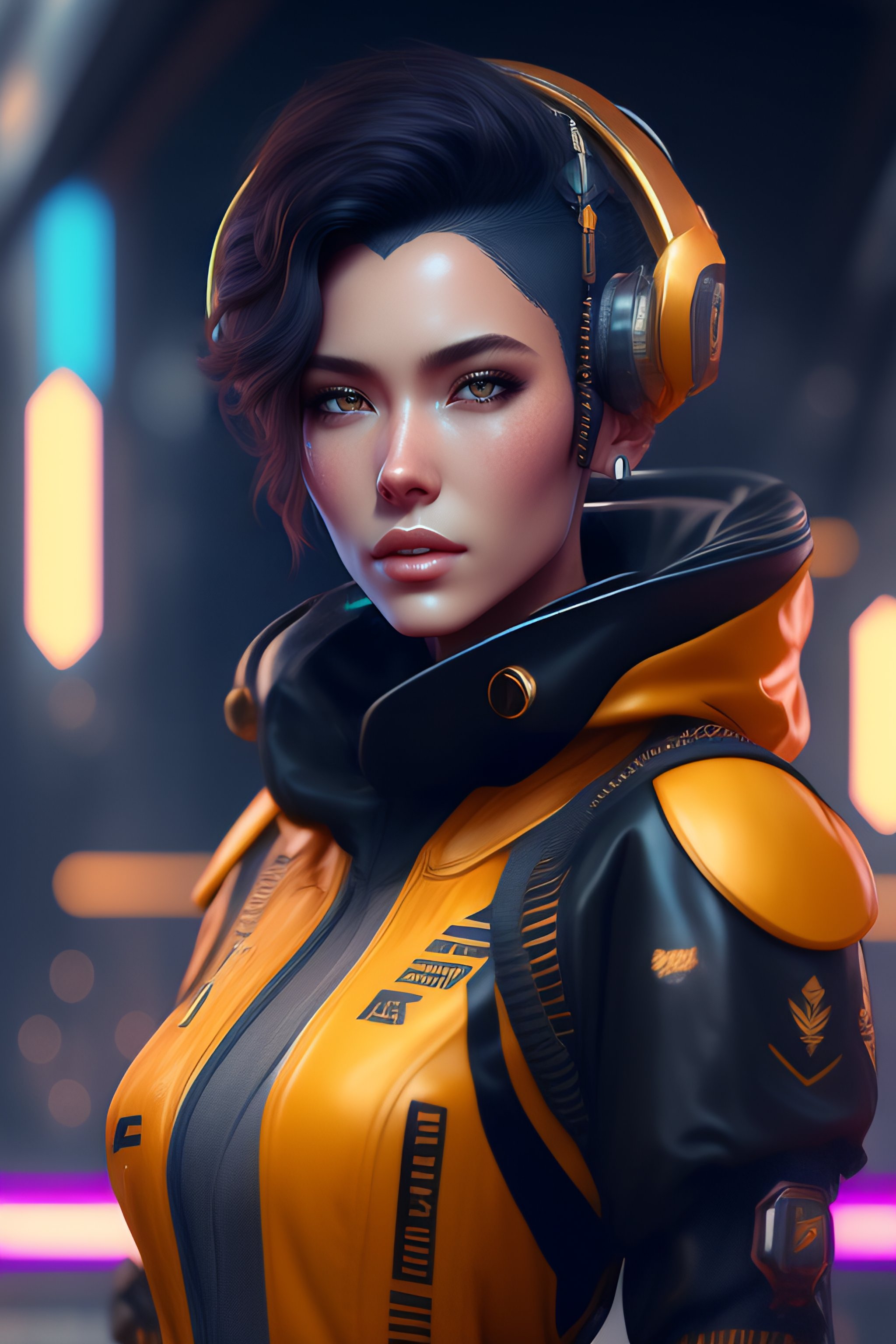 Lexica - Mech Punk clothes with short hair girl, battle status, hyper ...