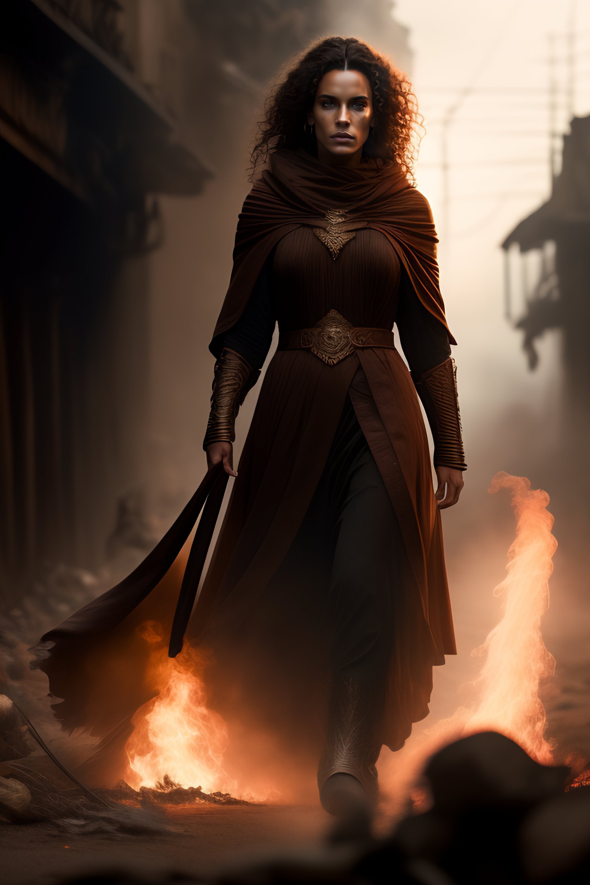 Lexica - Mage wearing a light tunic, curly hair, slightly shaved on the ...