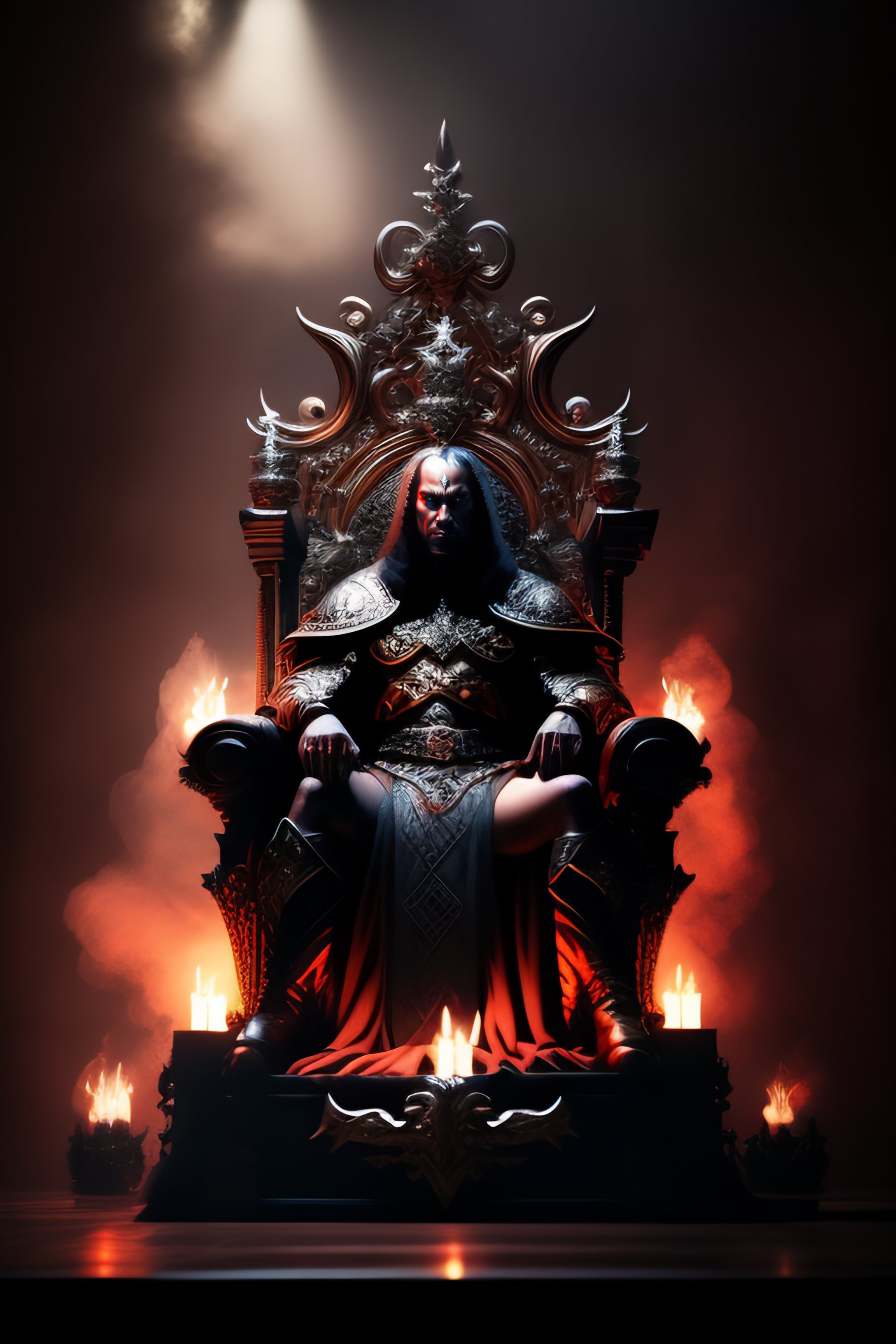 Lexica - Unkillable demon king on a throne of bones, gothic, moody lighting