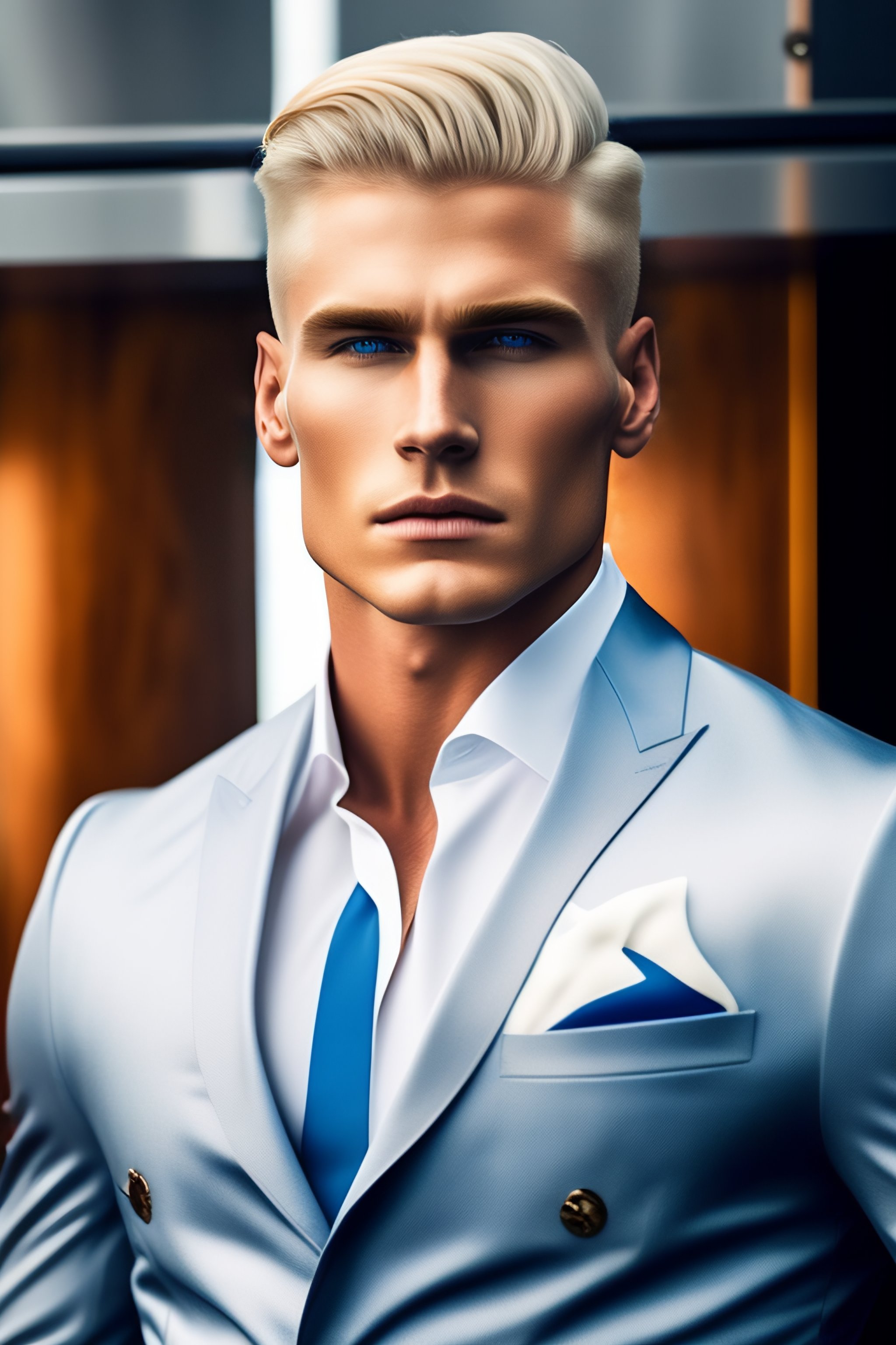 Lexica - A strong fit perfect clean-shaven Aryan man with short blonde ...