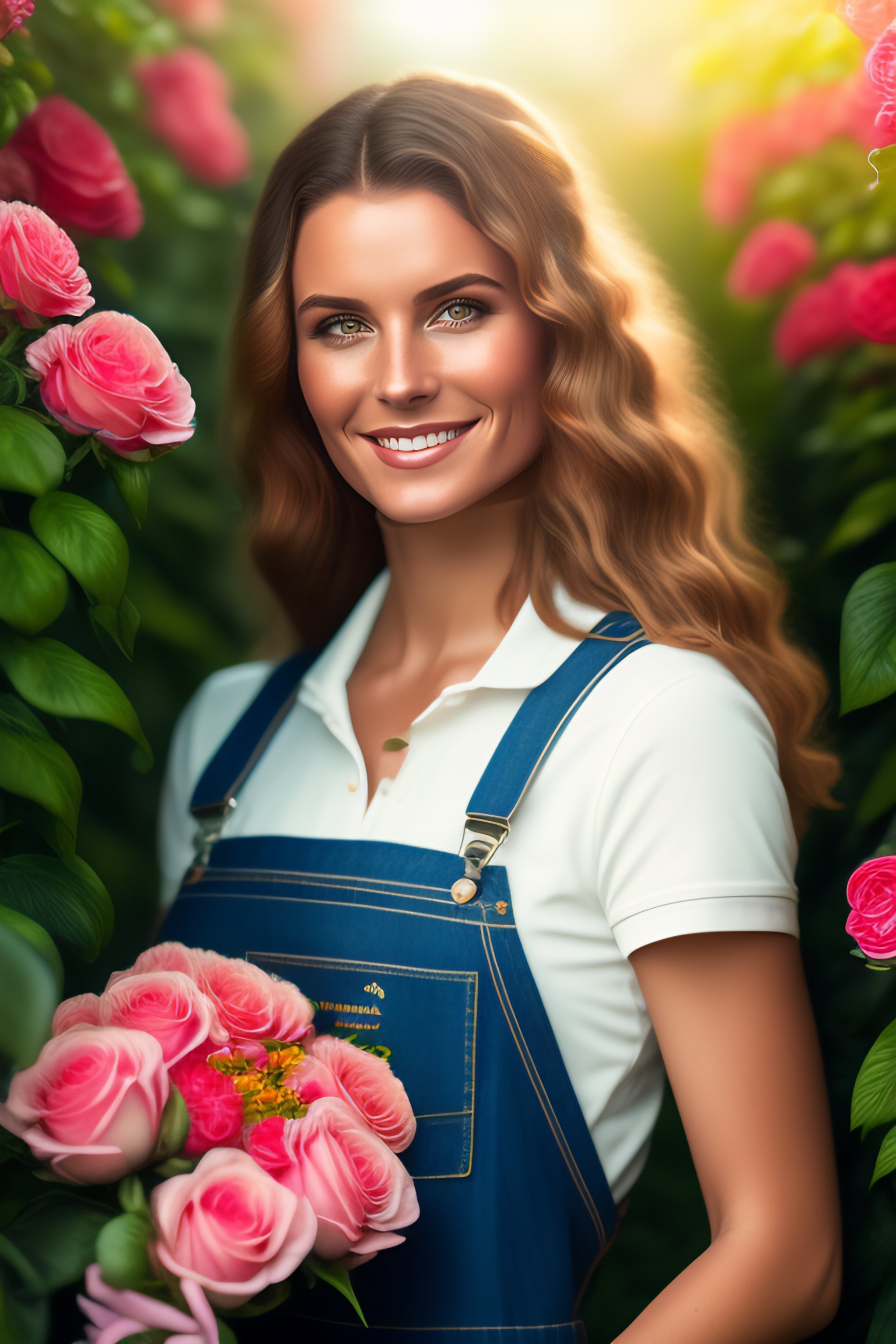 Lexica - Portrait of a young woman gardener wearing overalls inside a ...