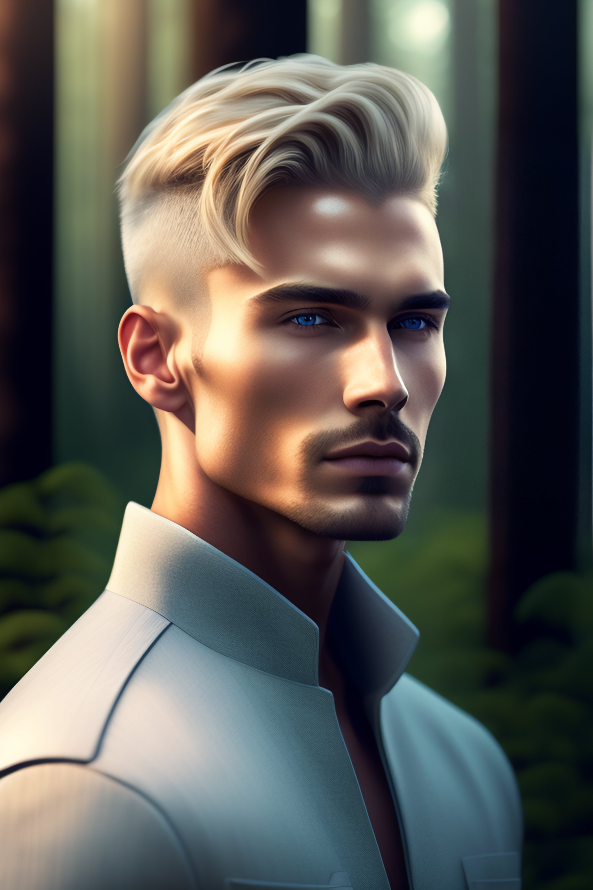 Lexica - A courageous man of thin build in the forest on a spring day ...