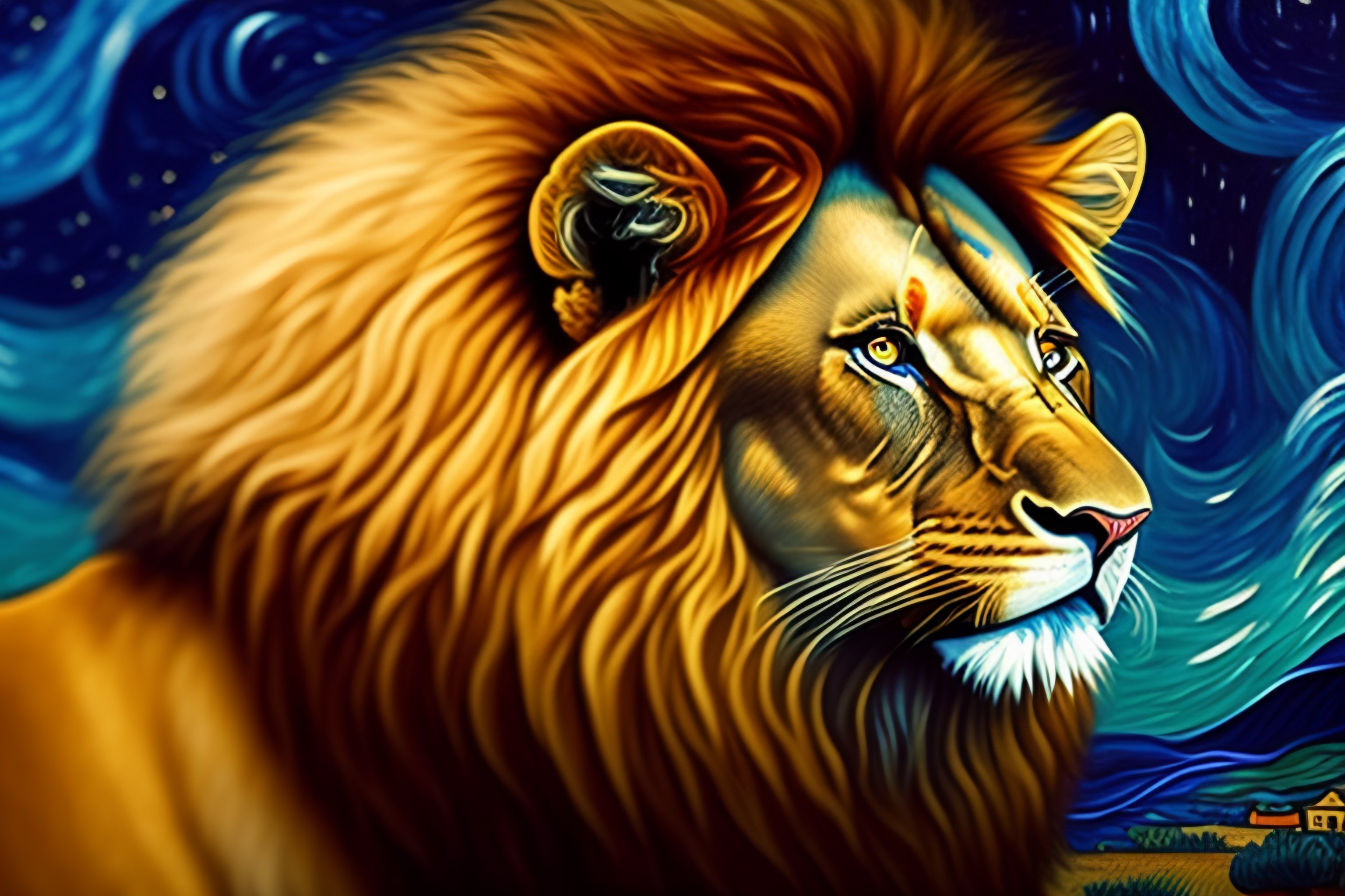 Lexica - Old painting vincent van gogh , but with the head of a lion