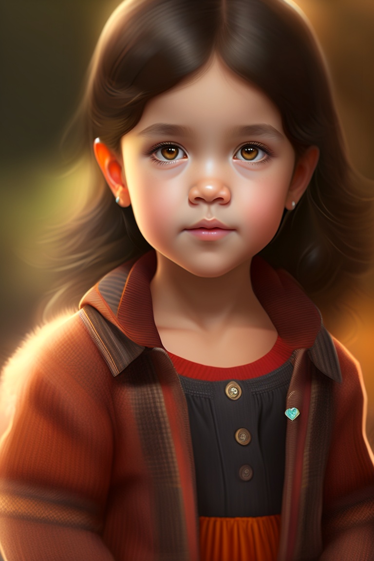 Lexica - Little girl, realistic, cute, modern,light brown eyes, black hair