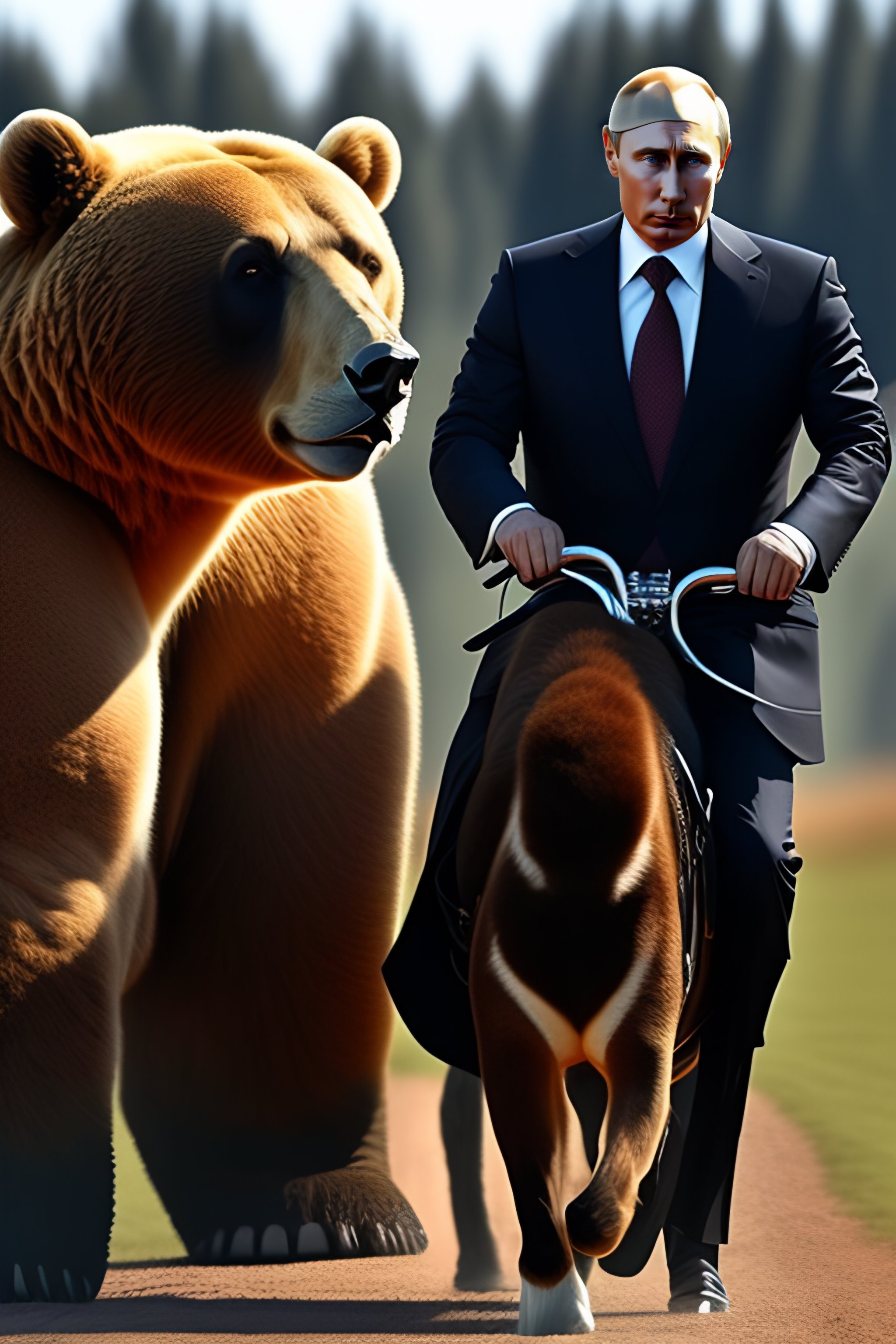 Lexica - Putin rides a bear , very realistic , lots of details