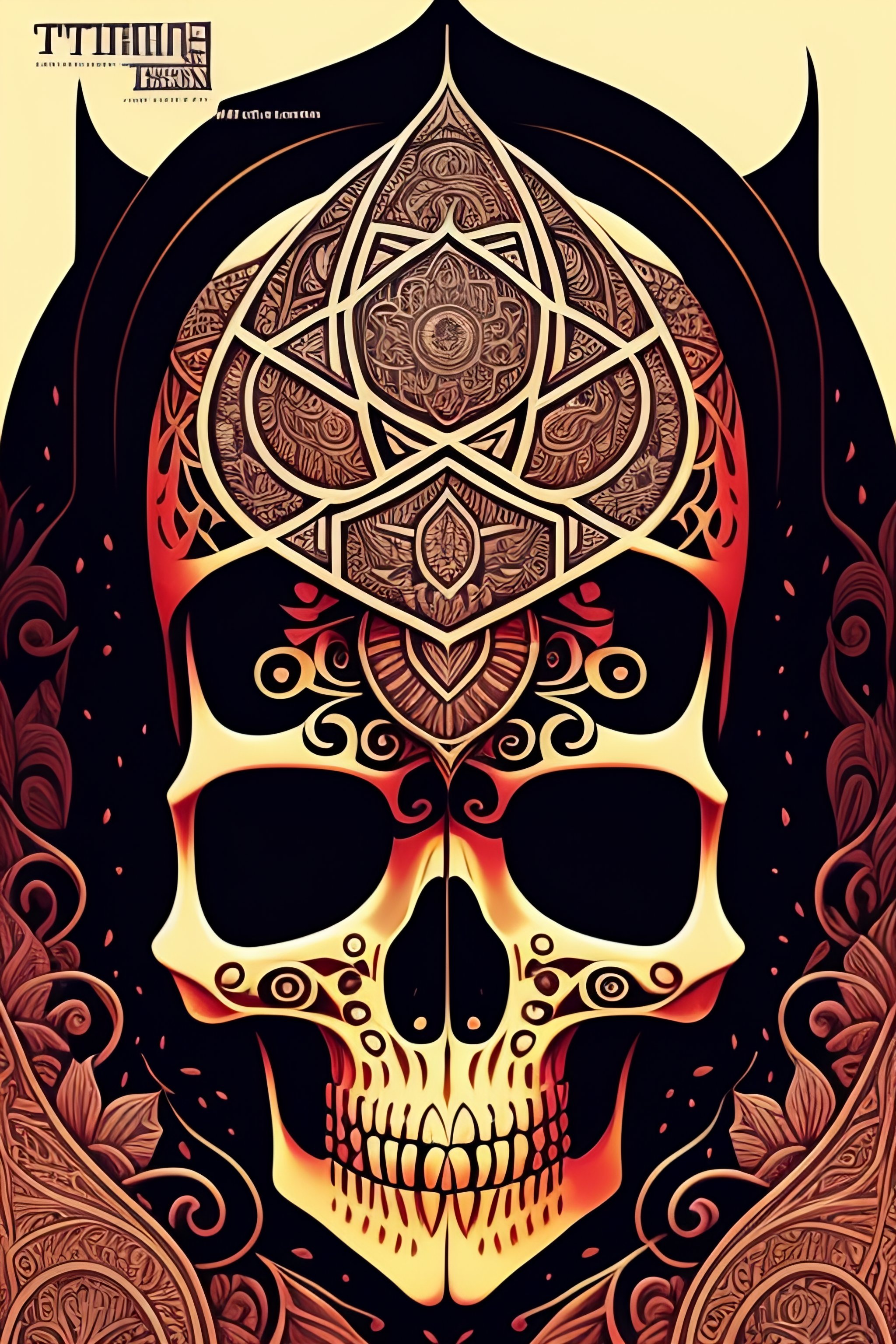 Lexica - Symmetry comic cover art of a skull head, dnd, high fantasy ...