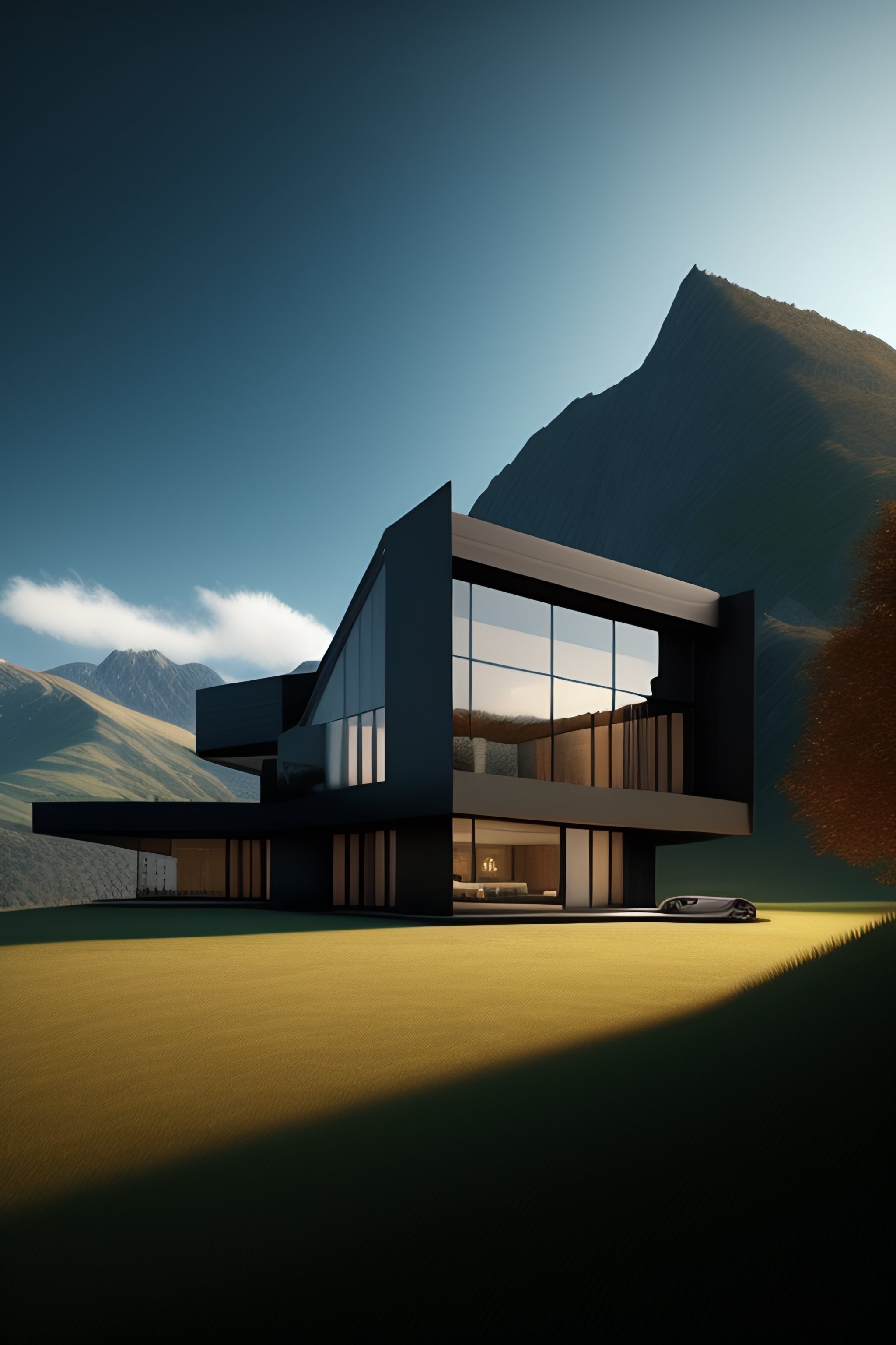 Lexica - A black modern mansion in mountain by itself, award winning ...