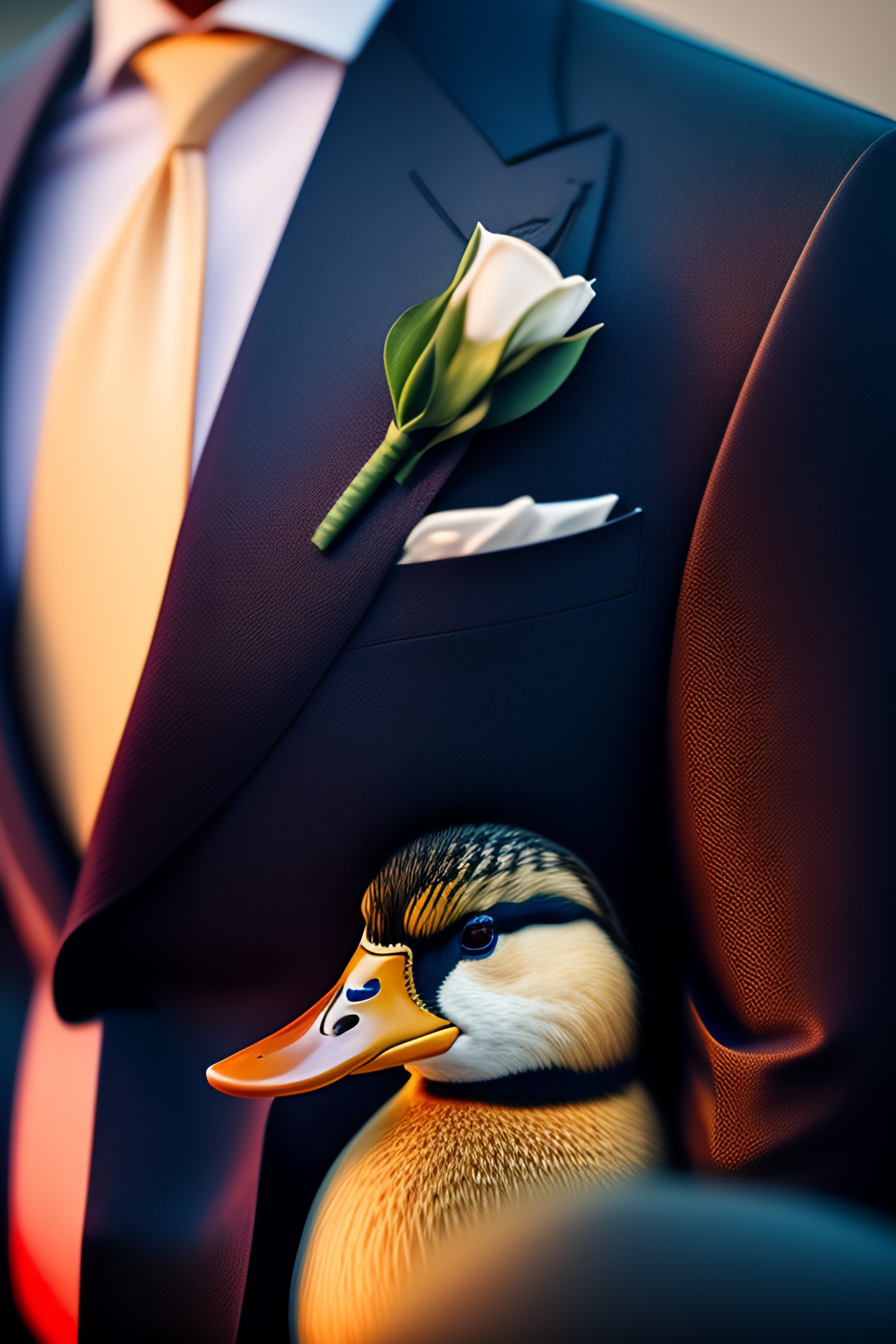 Lexica - A duck in a suit and tie, HD, 8K, realistic, cartoon texture