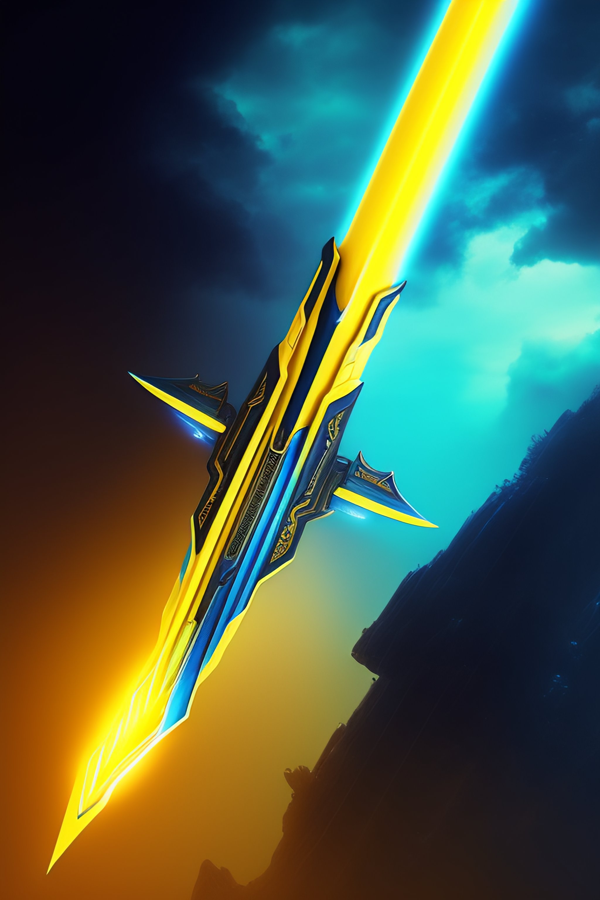 Lexica - Futuristic, blade runner themed yellow and blue sword, concept art