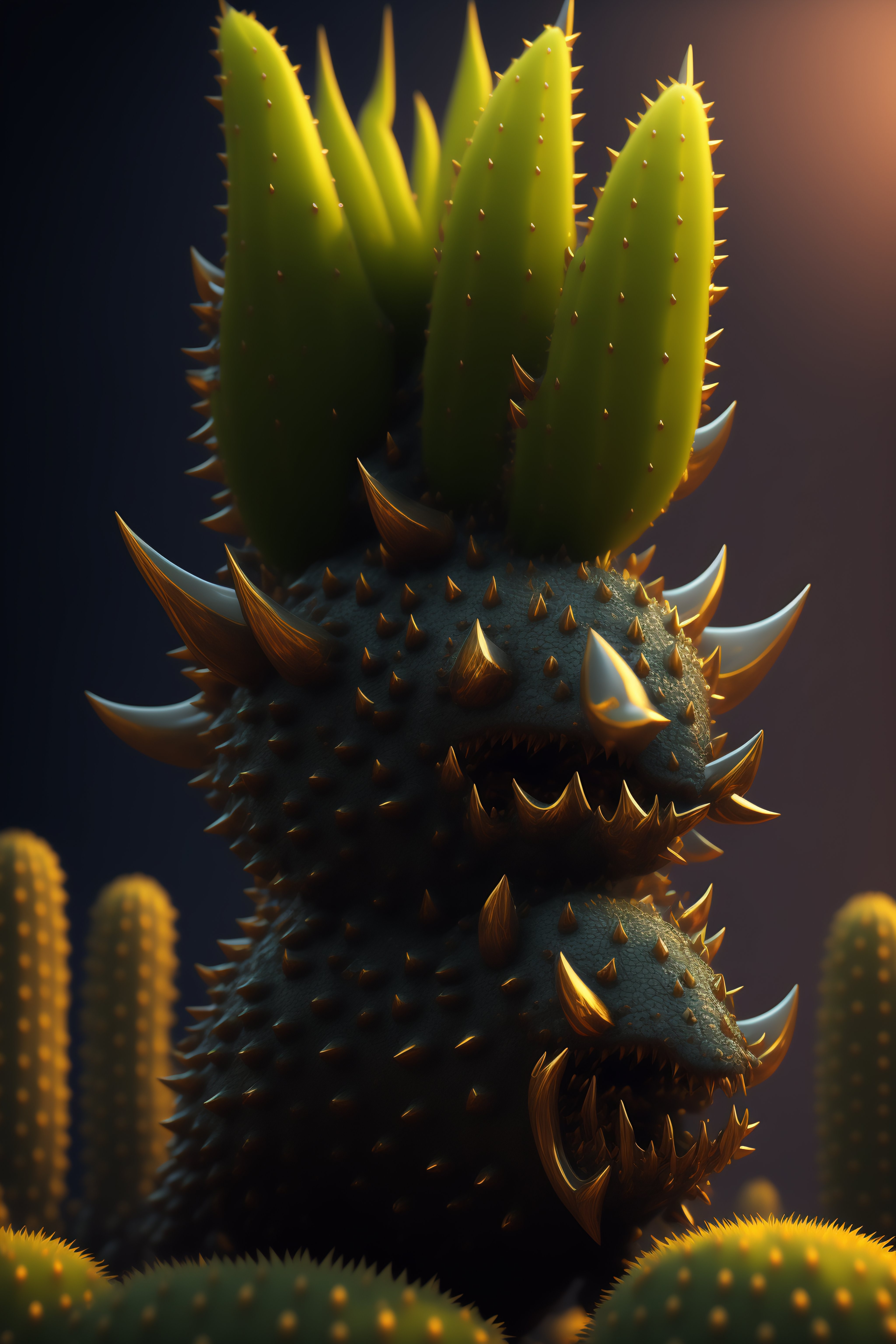 Lexica - Cactus-shaped monster with spikes and teeth , Darkness ...