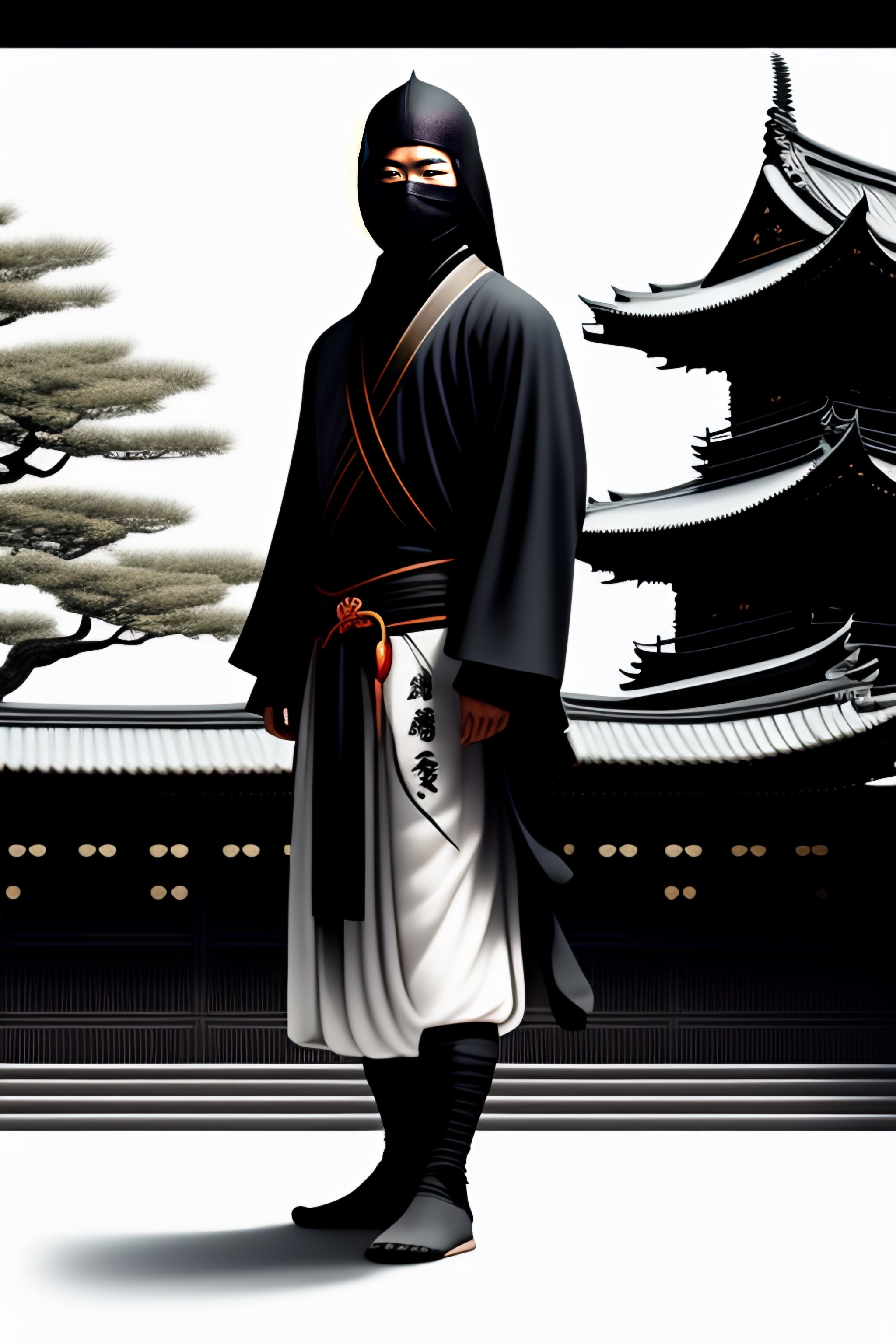 Lexica - A ninja posing in front of a multi-tier Japanese temple, full ...