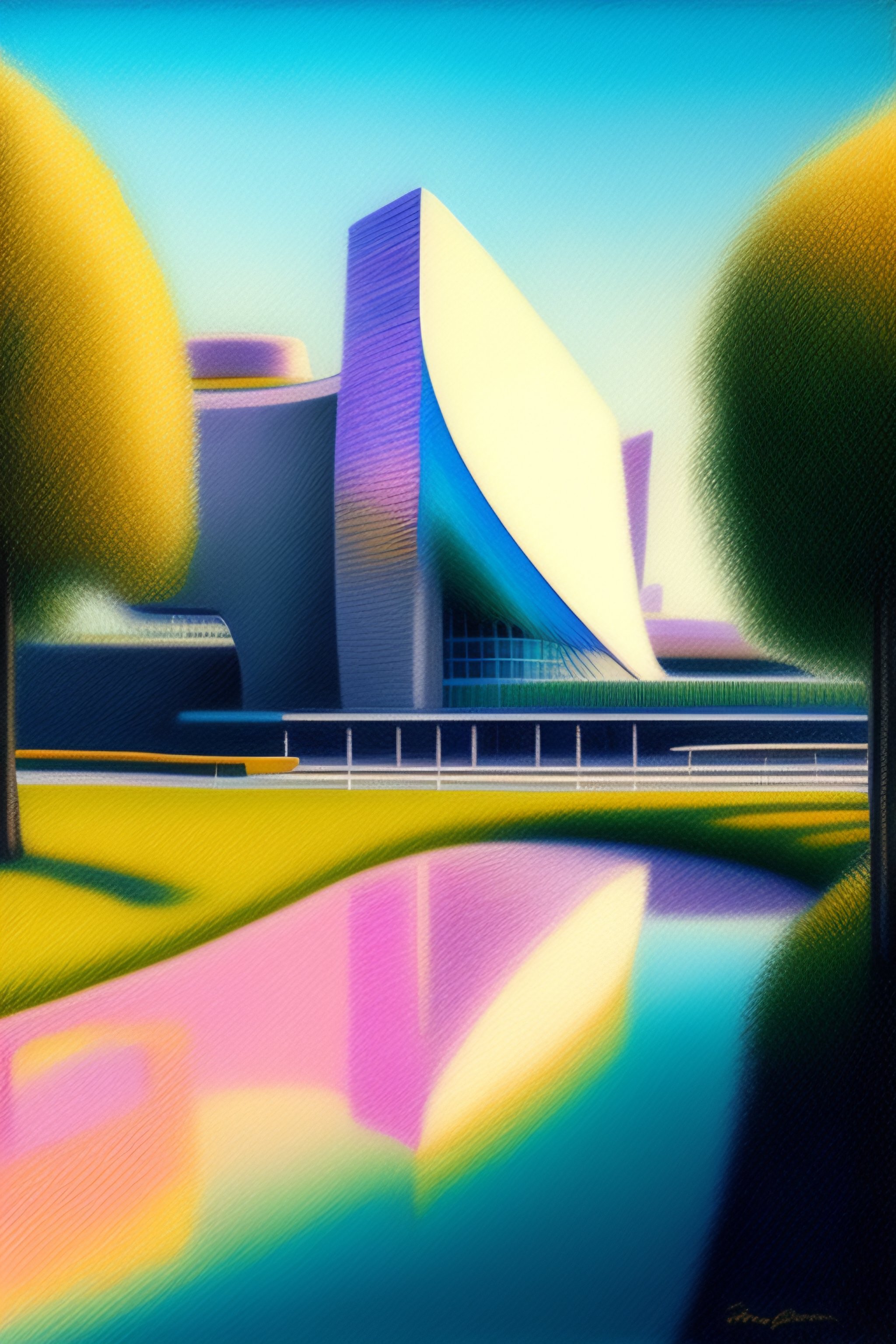 Lexica - PASTEL COLOR LINEAR DRAWING OF THE Guggenheim Museum IN Bilbao ...