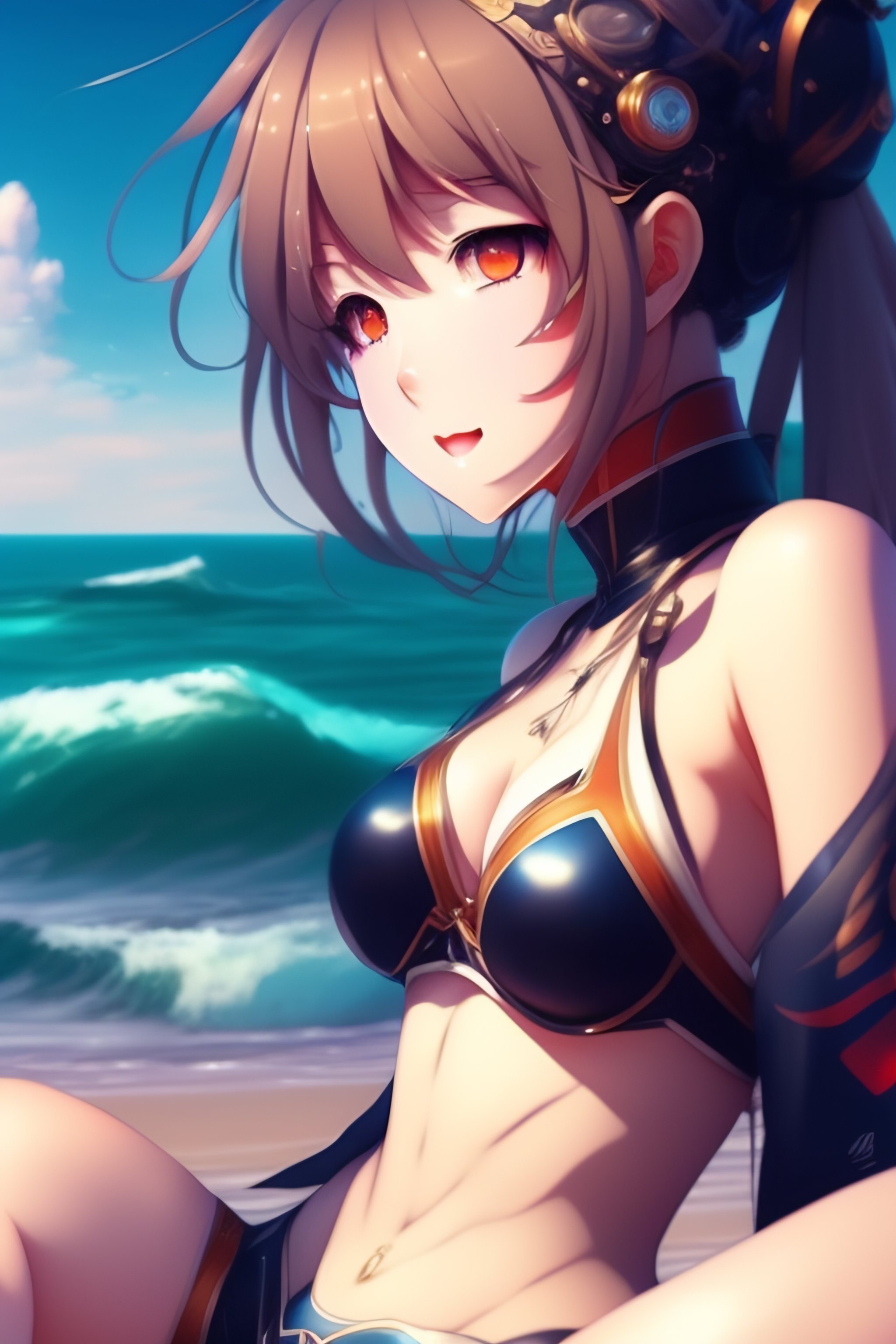 Lexica - Style manga, girl robotic, 4k, master piece, sitting on the beach, krenz cushart ...