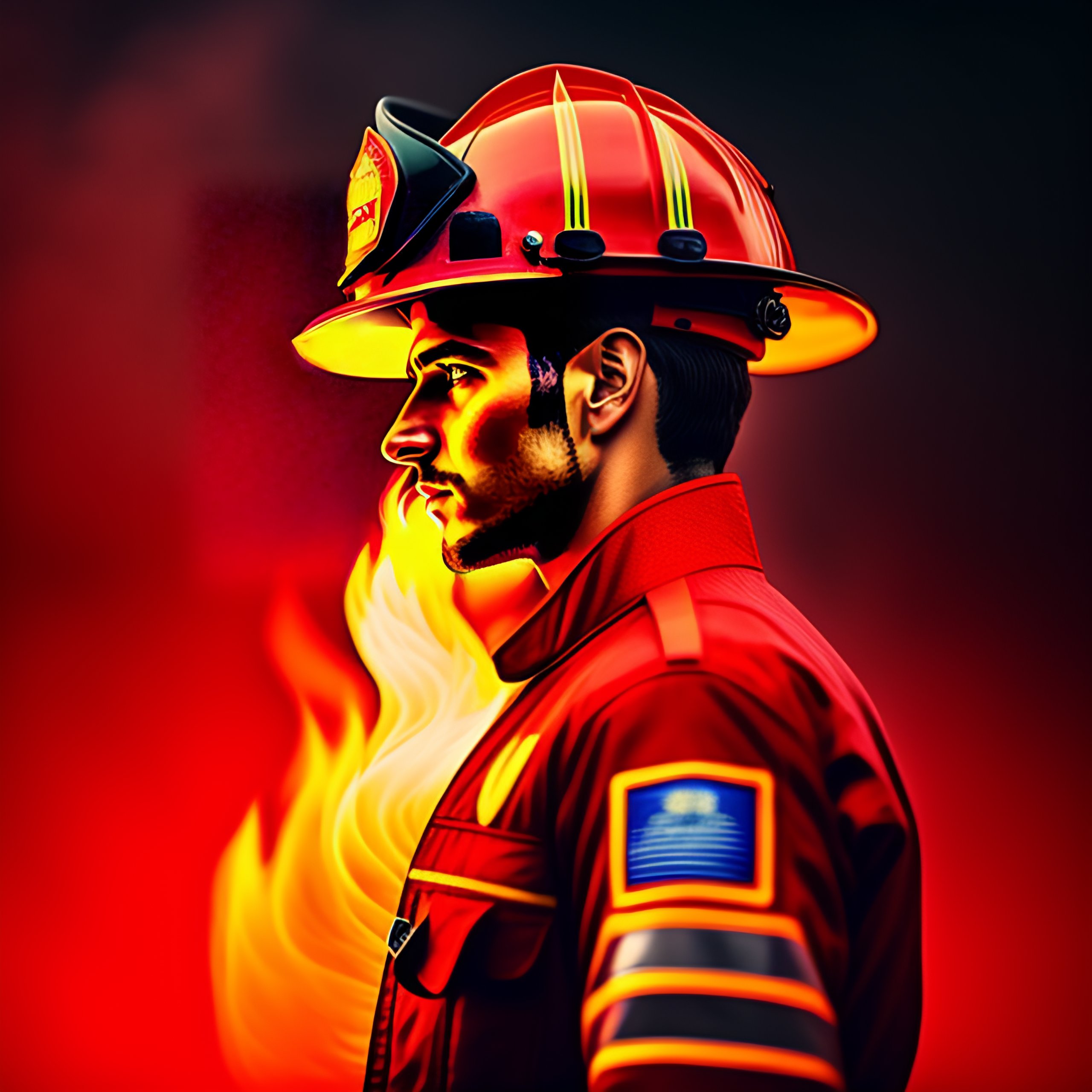 Lexica - Firefighter, 30 years old, handsome, wear fire suit and fire ...