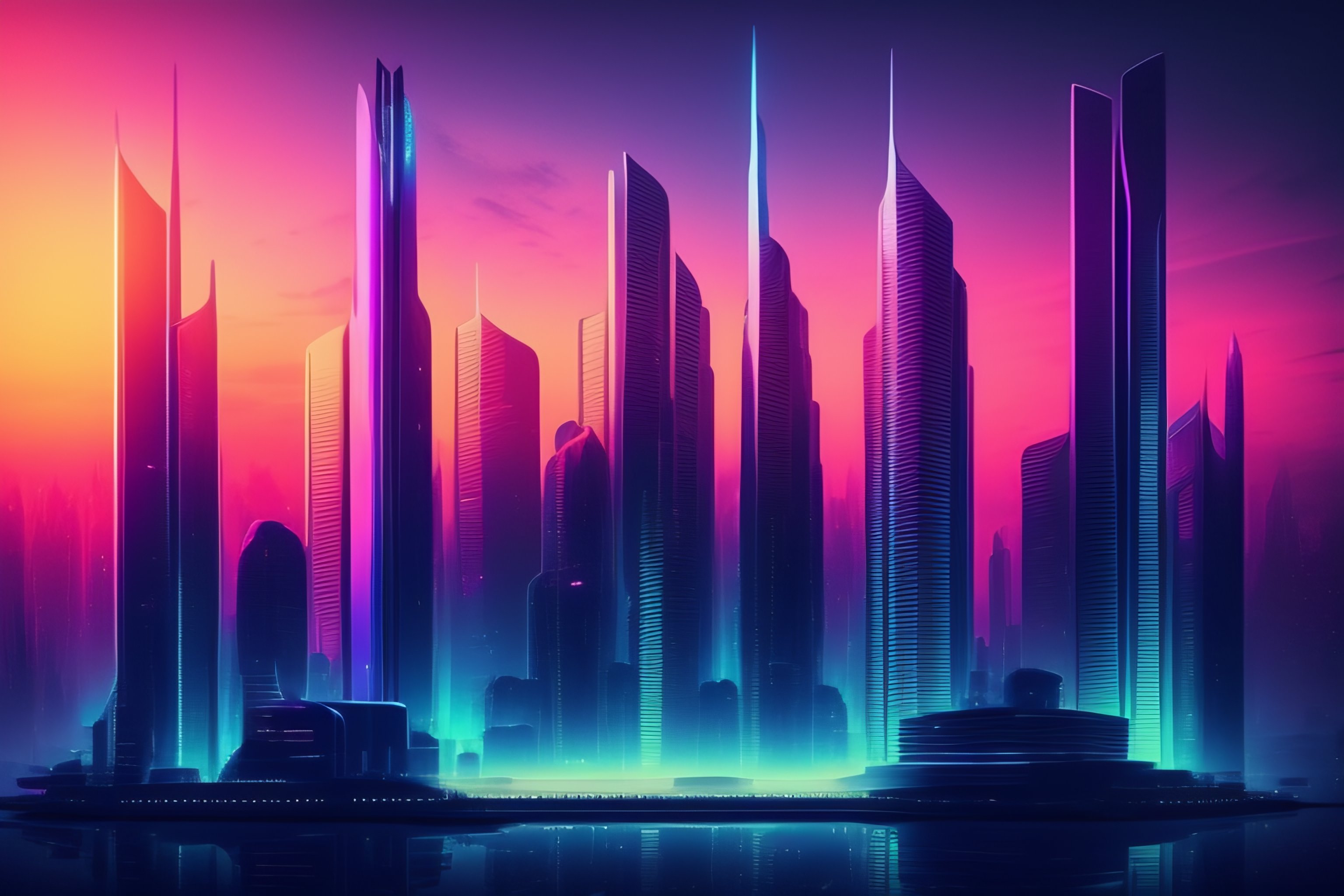 Lexica - A futuristic city skyline with neon lights and towering ...