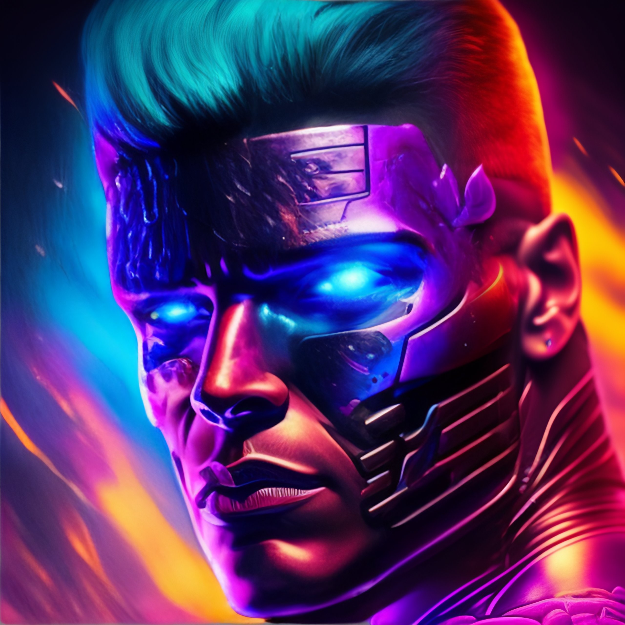 Lexica - Terminator with teal and purple rose tattoes all over the body ...